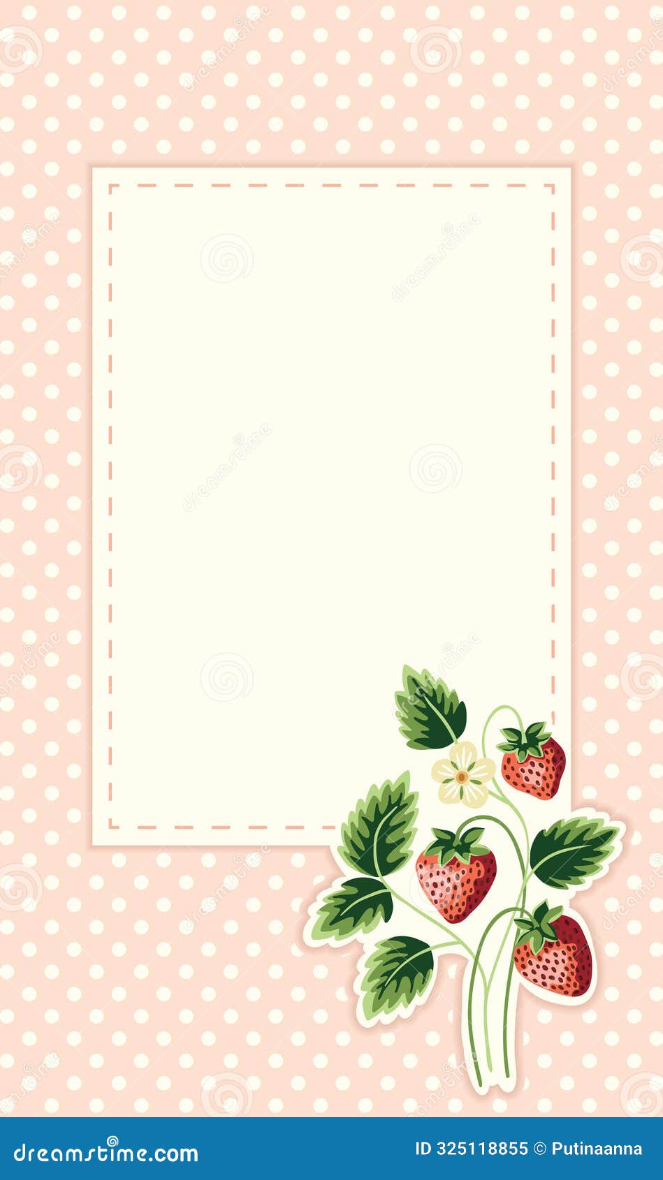 Cottage Core Garden Strawberry and Polka Dot Rectangular Vector Frame ...