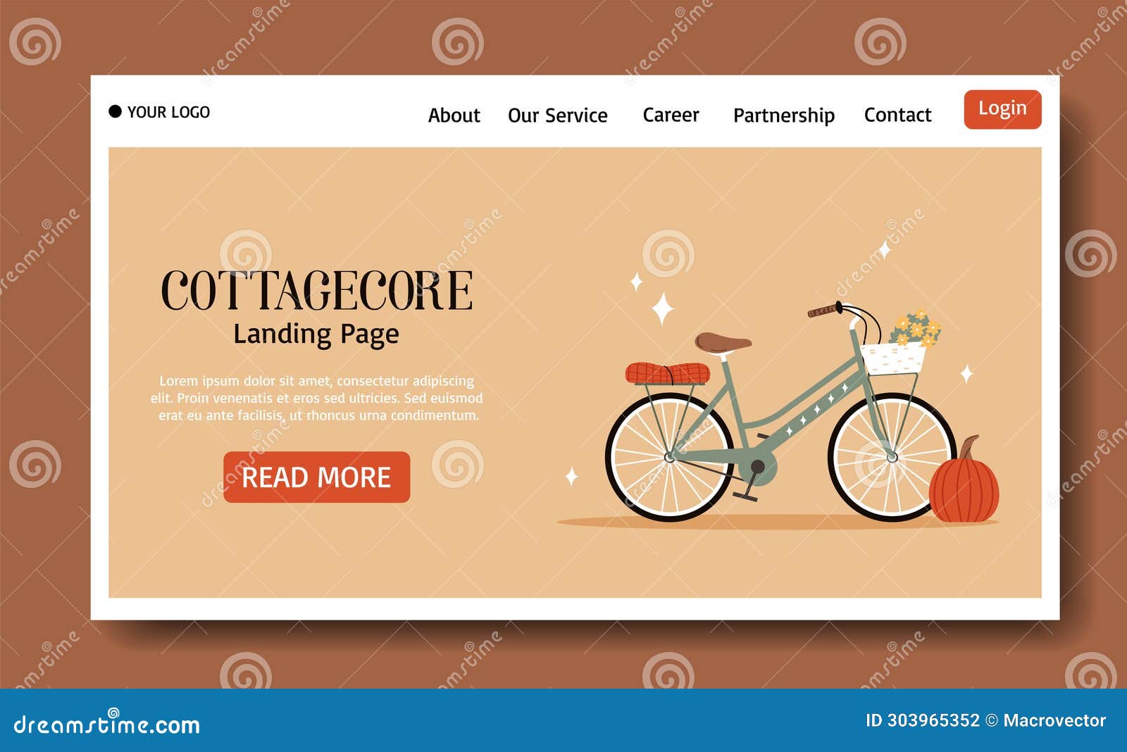 Cottage Core Landing Page in Flat Design Stock Illustration ...