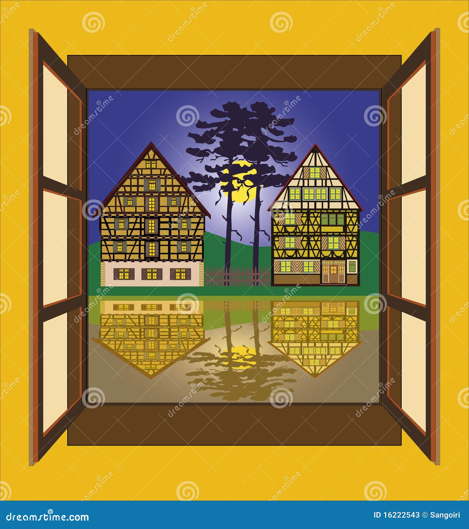 Cottage, Detailed Drawing from Open Window Stock Illustration ...
