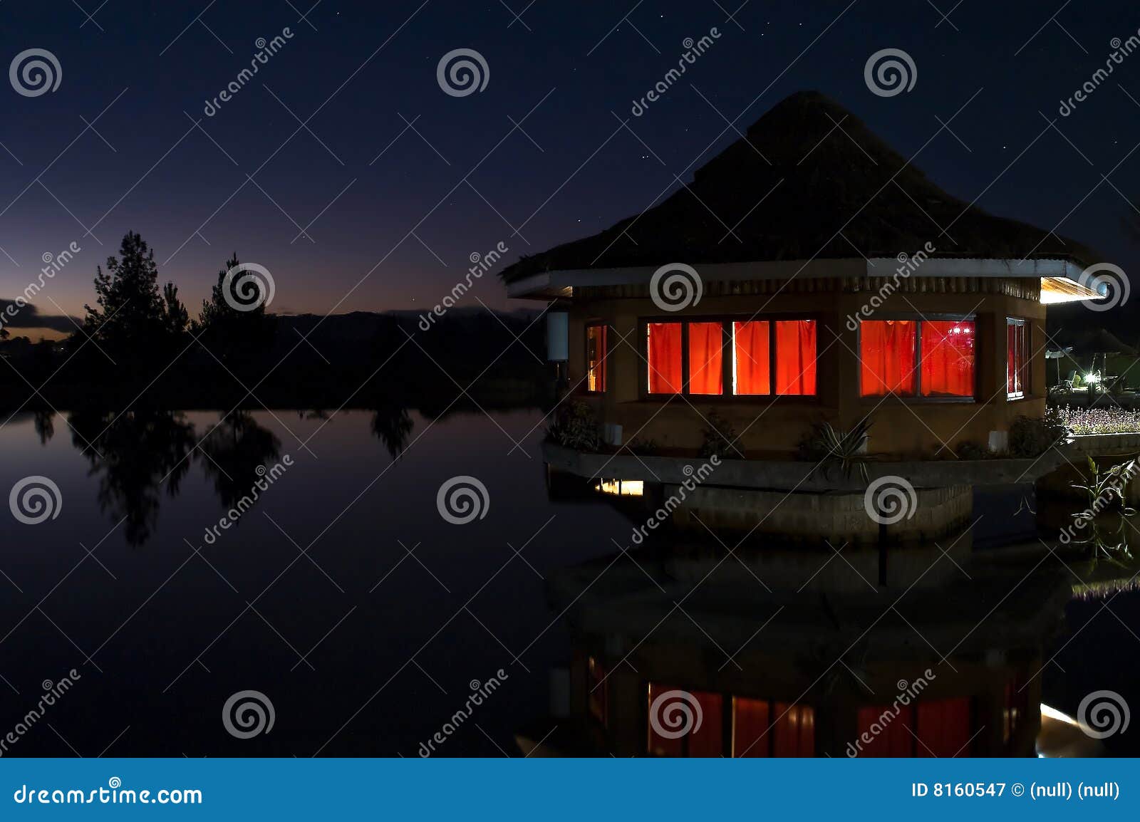 Cottage Illuminated at Night Stock Image - Image of illuminate, home ...