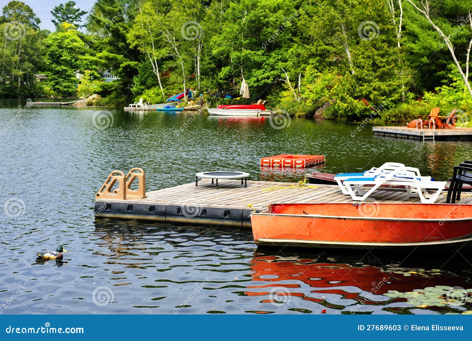 Cottage Lake with Diving Platform and Docks Stock Image - Image of ...