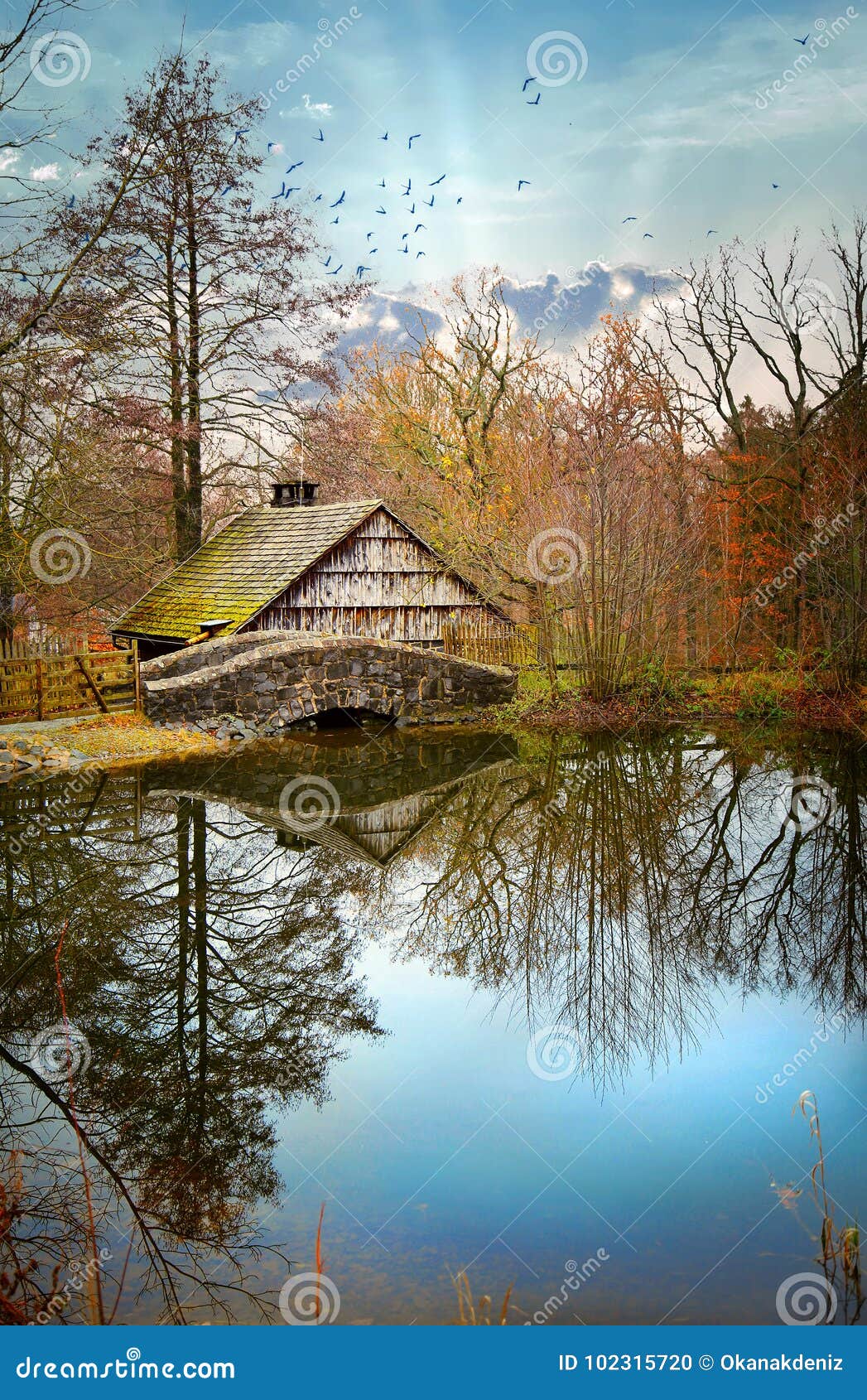Cottage by lake stock photo. Image of autumn, country - 102315720
