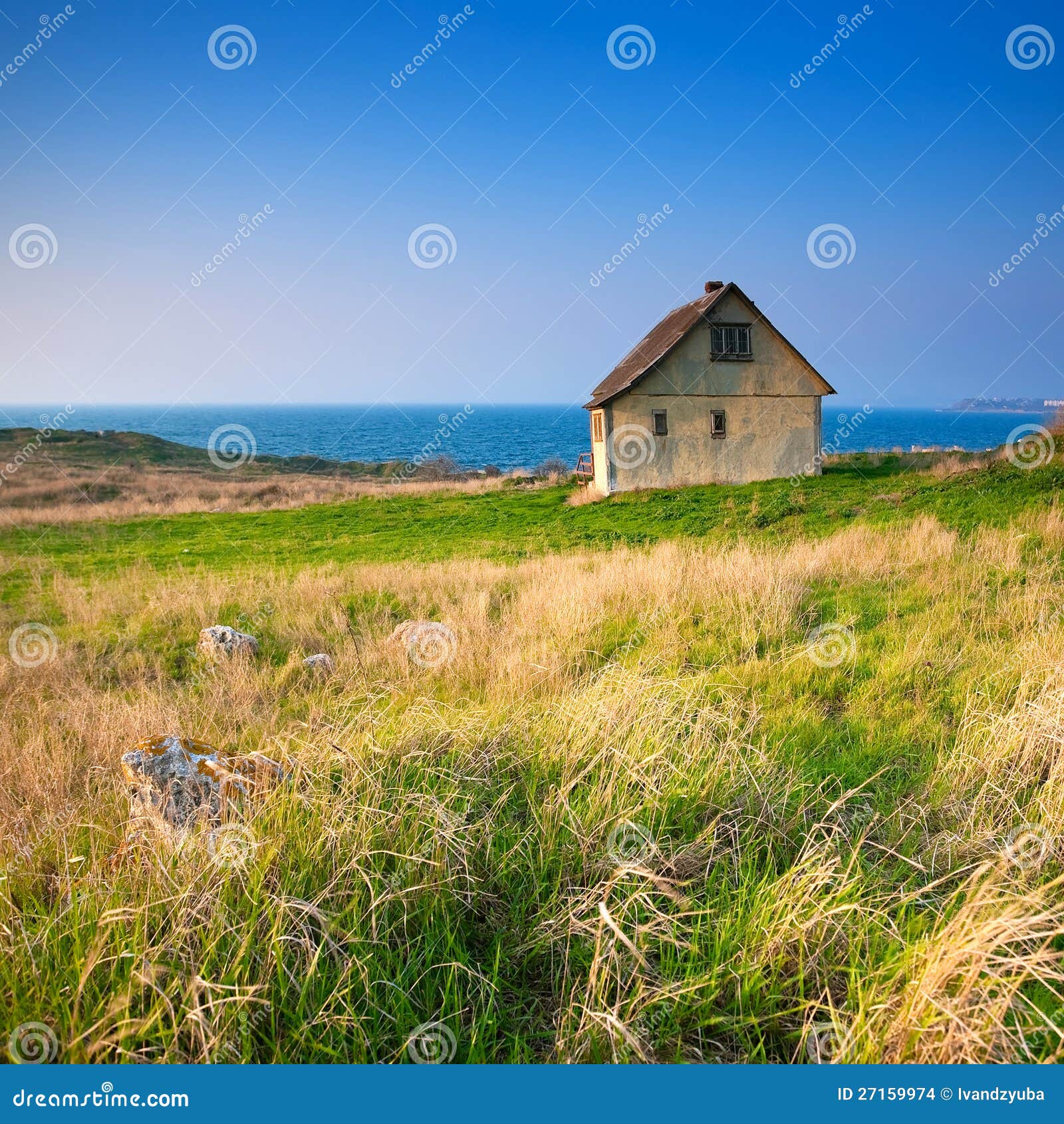 Cottage by the sea stock photo. Image of rustic, green - 27159974