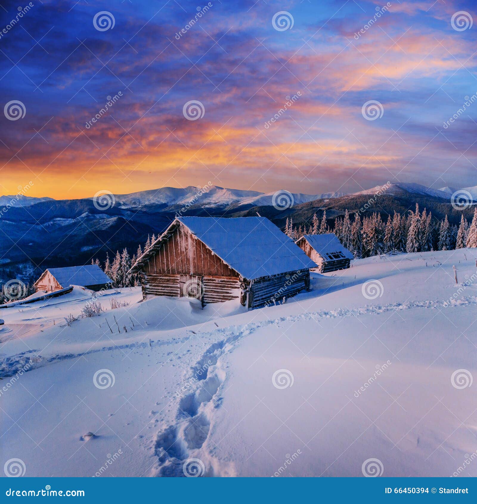 Cottage in Snowy Mountains with Fabulous Winter Trees Stock Photo ...
