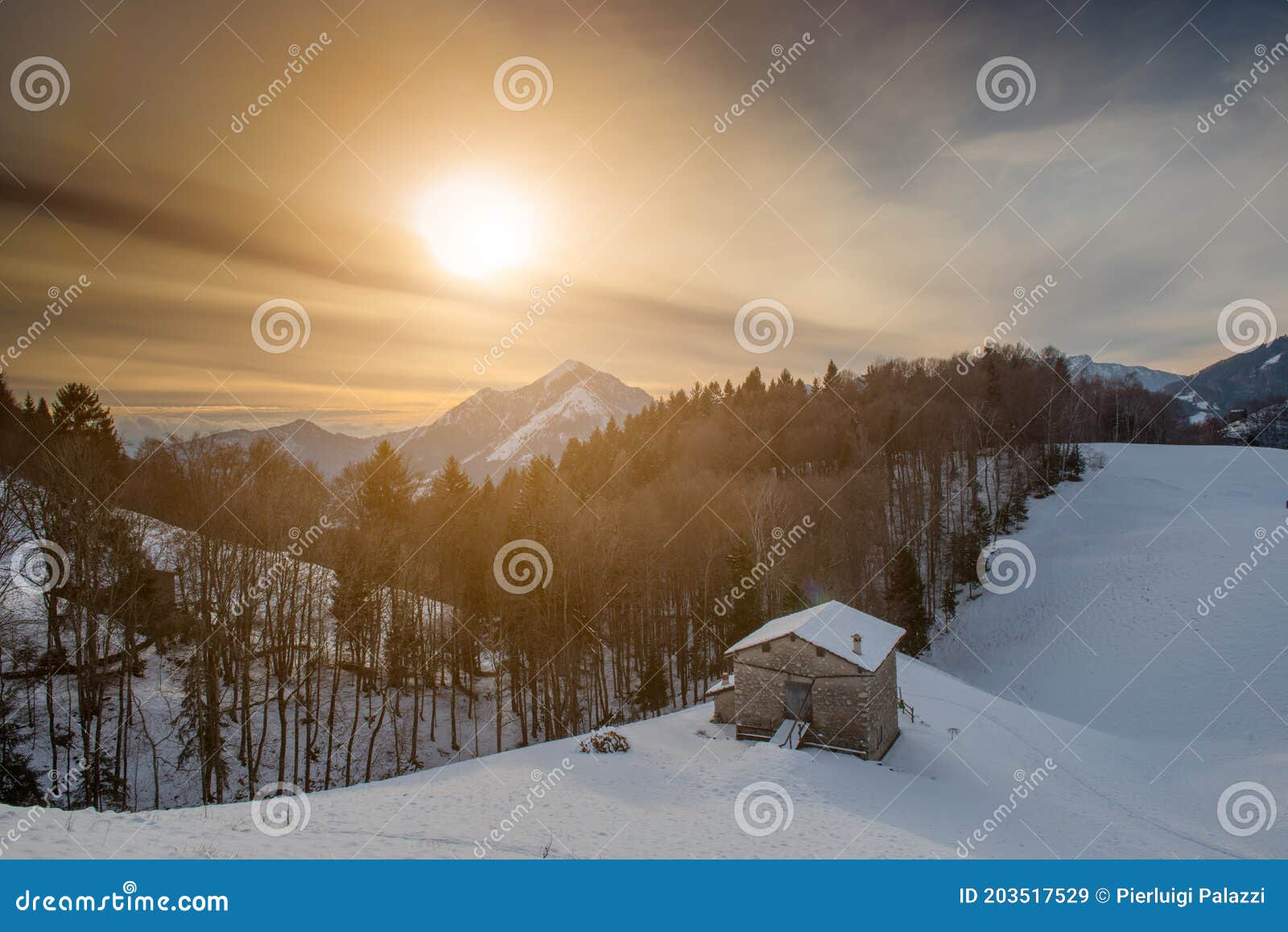 Cottage at sunset stock image. Image of landscape, panoramic - 203517529