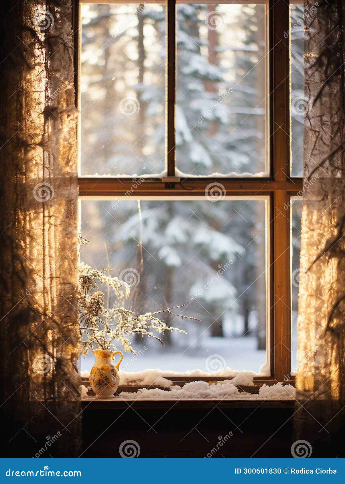 Cottage View into Snowy Forest Stock Photo - Image of view, cozy: 300601830