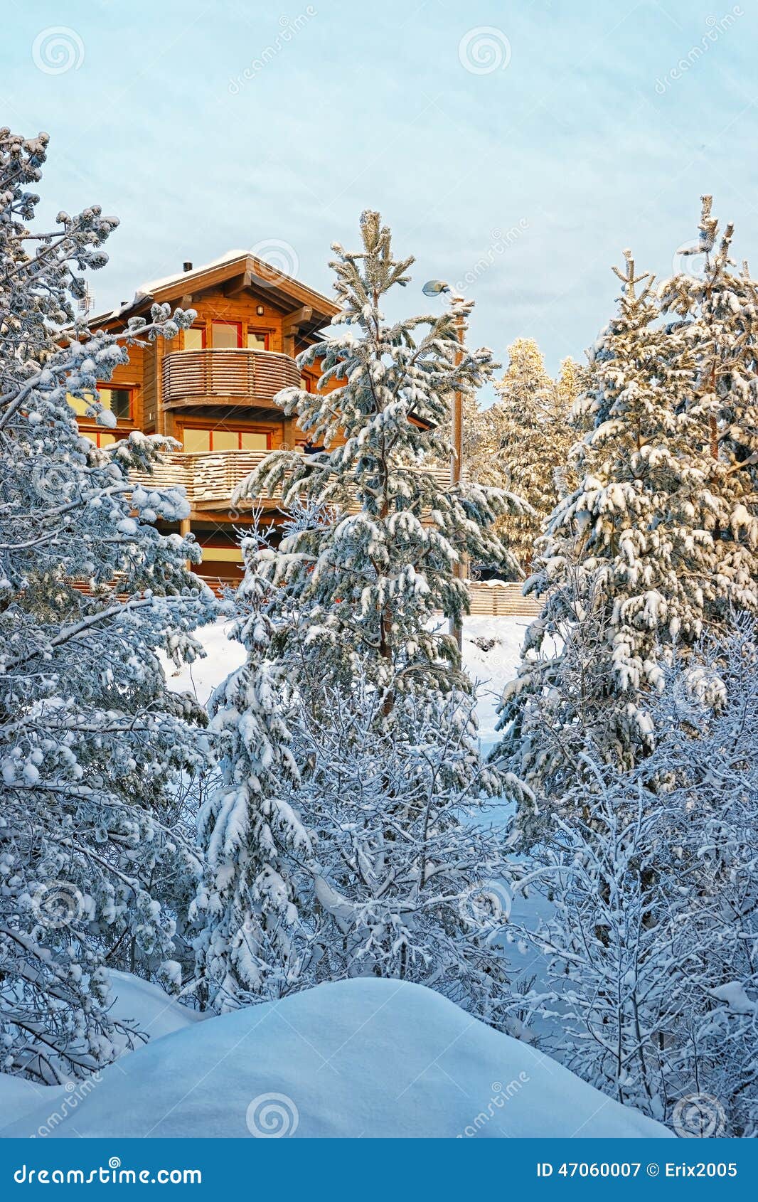 Cottage in winter forest stock image. Image of white - 47060007