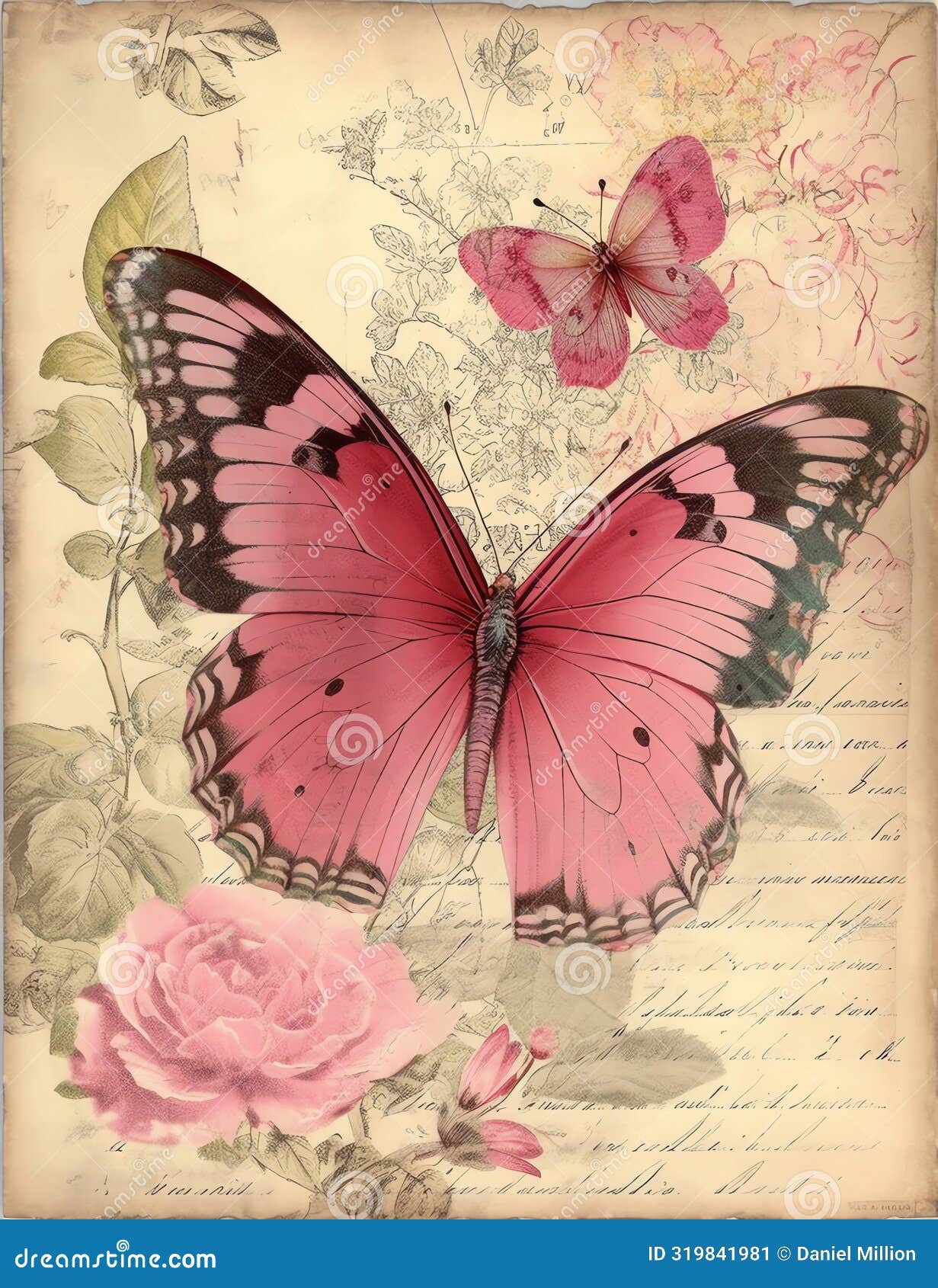 Cottagecore Butterfly Old Paper, Vintage Digital Paper Stock ...