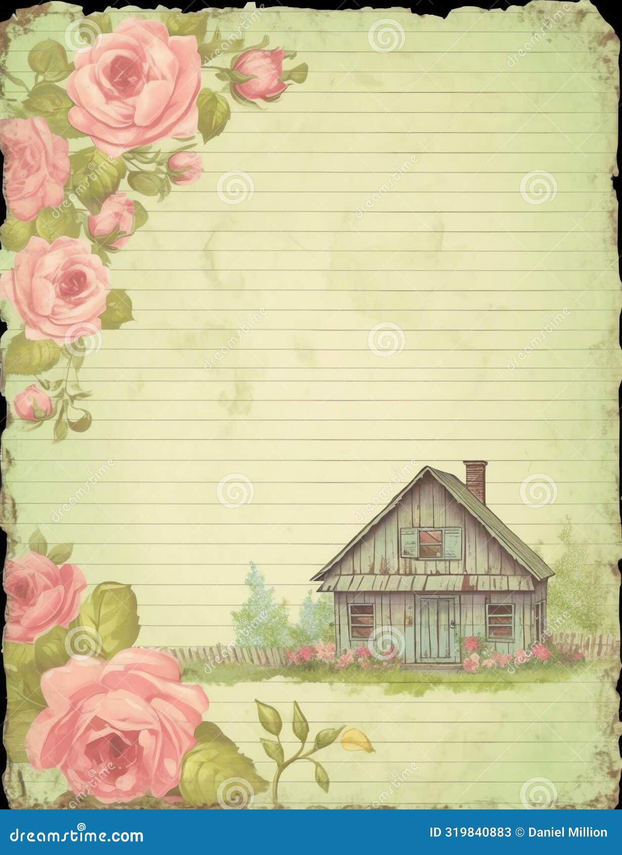 Cottagecore House Lined Paper Old Paper, Vintage Digital Paper Stock ...