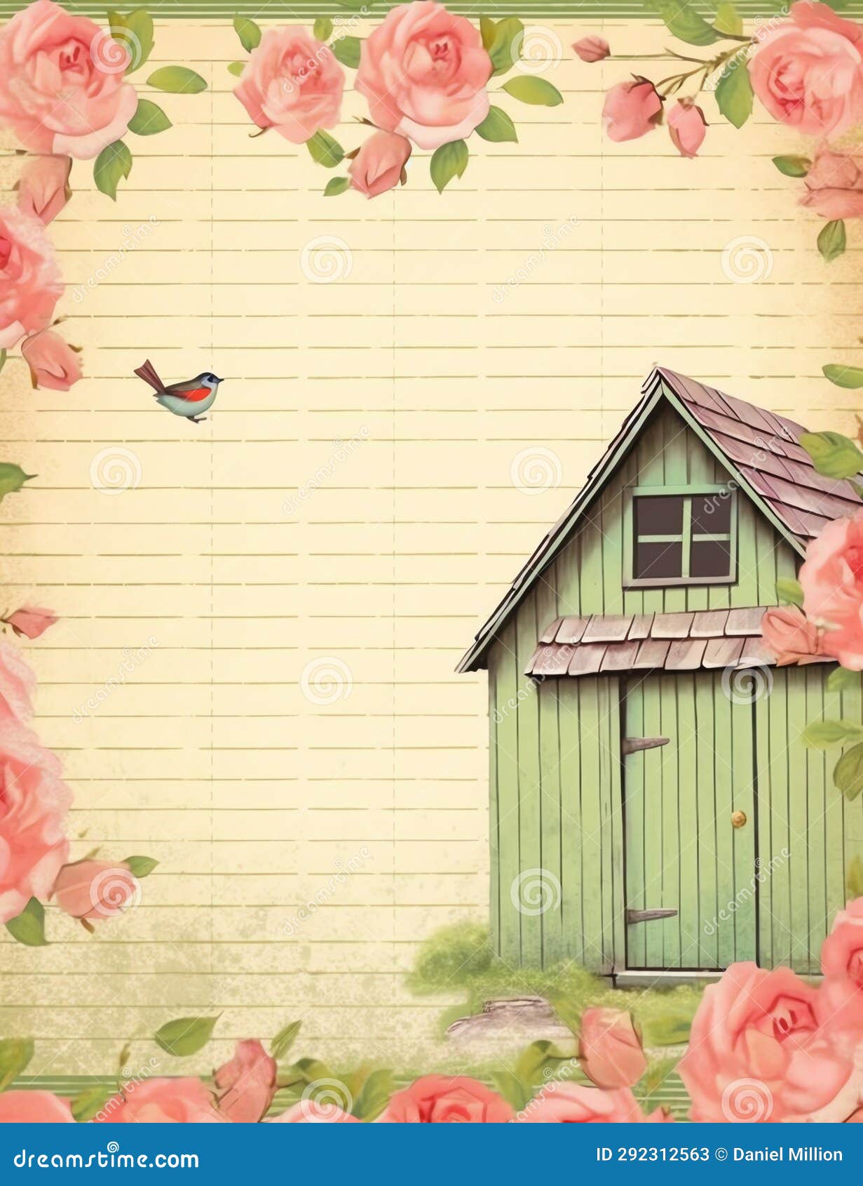 Cottagecore House Lined Paper Old Paper, Vintage Digital Paper Stock ...