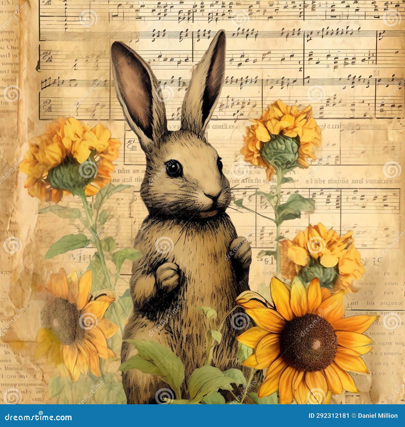 Cottagecore Rabbit Old Paper, Vintage Digital Paper Stock Illustration ...