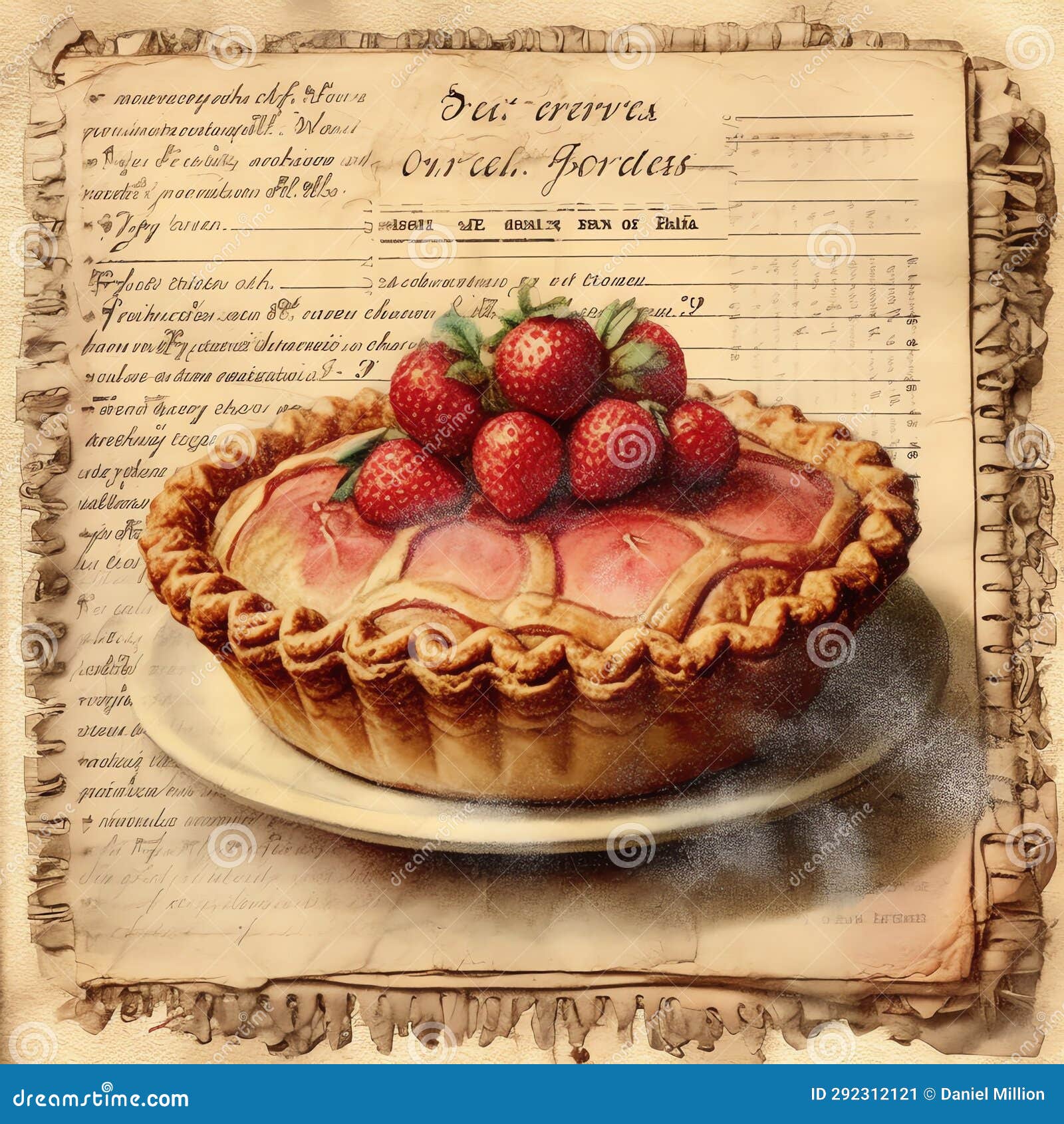 Cottagecore Strawberry Pie Old Paper, Vintage Digital Paper Stock ...