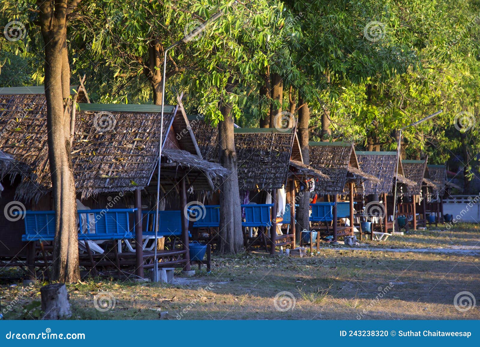 Cottages in the Field by the Sea Stock Photo - Image of beautiful ...