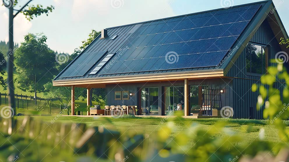 Cottages with solar panels stock photo. Image of house - 317899268