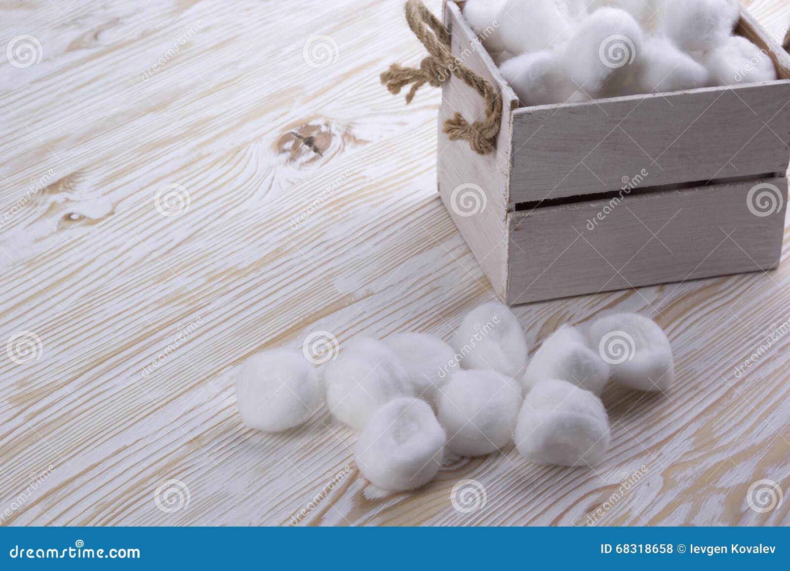 Cotton Balls in a Box on Wooden Table Stock Photo - Image of macro ...