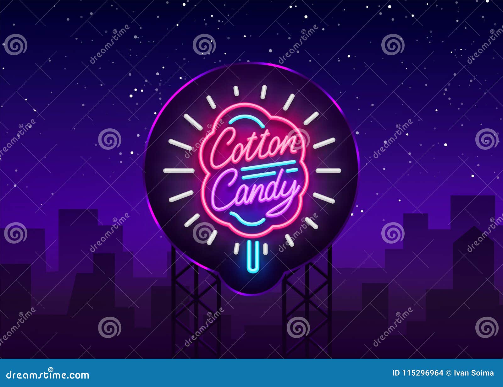 Cotton Candy Neon Sign Cotton Candy Logo In Neon Style Symbol Banner