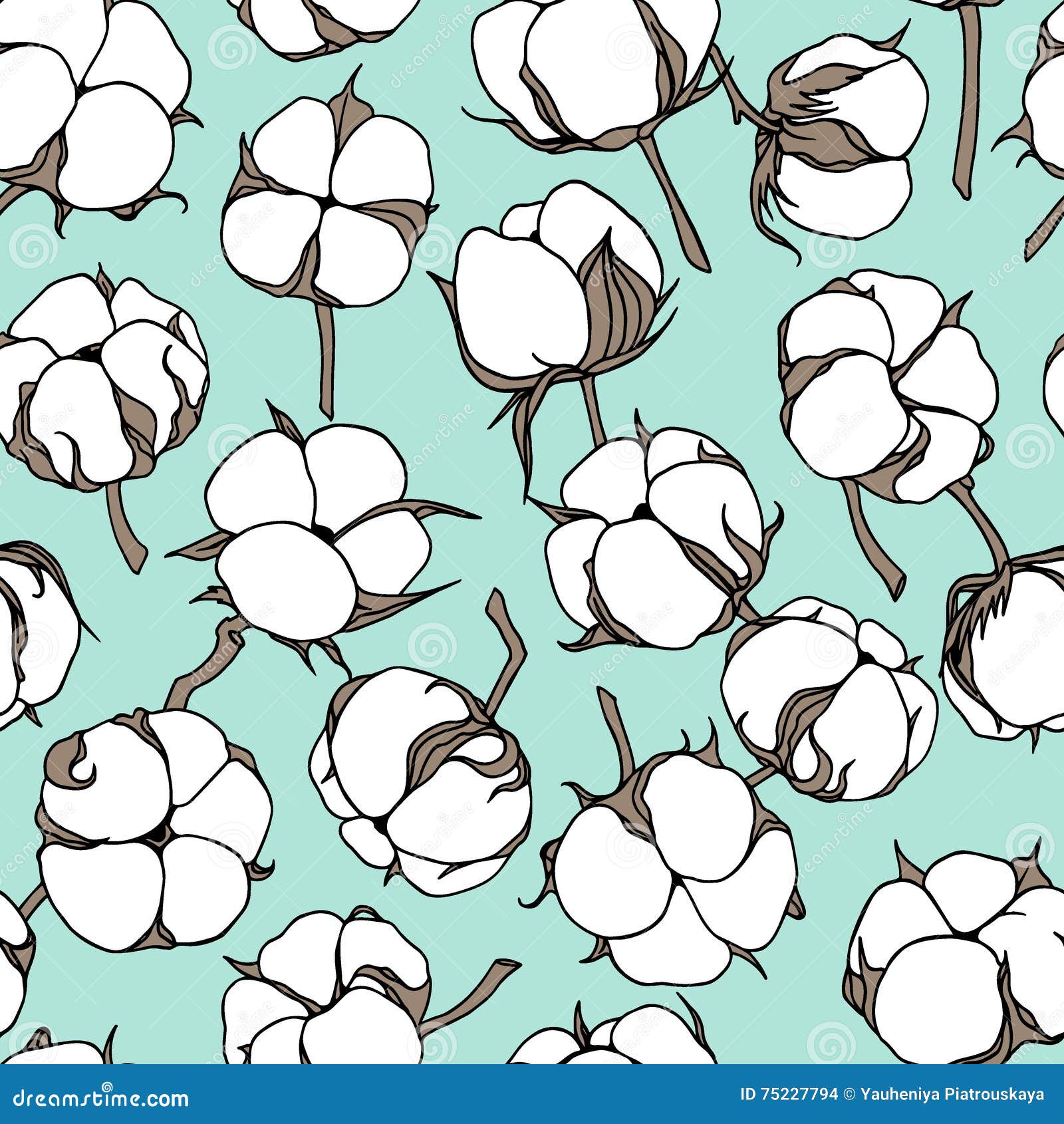 Cotton flowers pattern stock vector. Illustration of graphic - 75227794