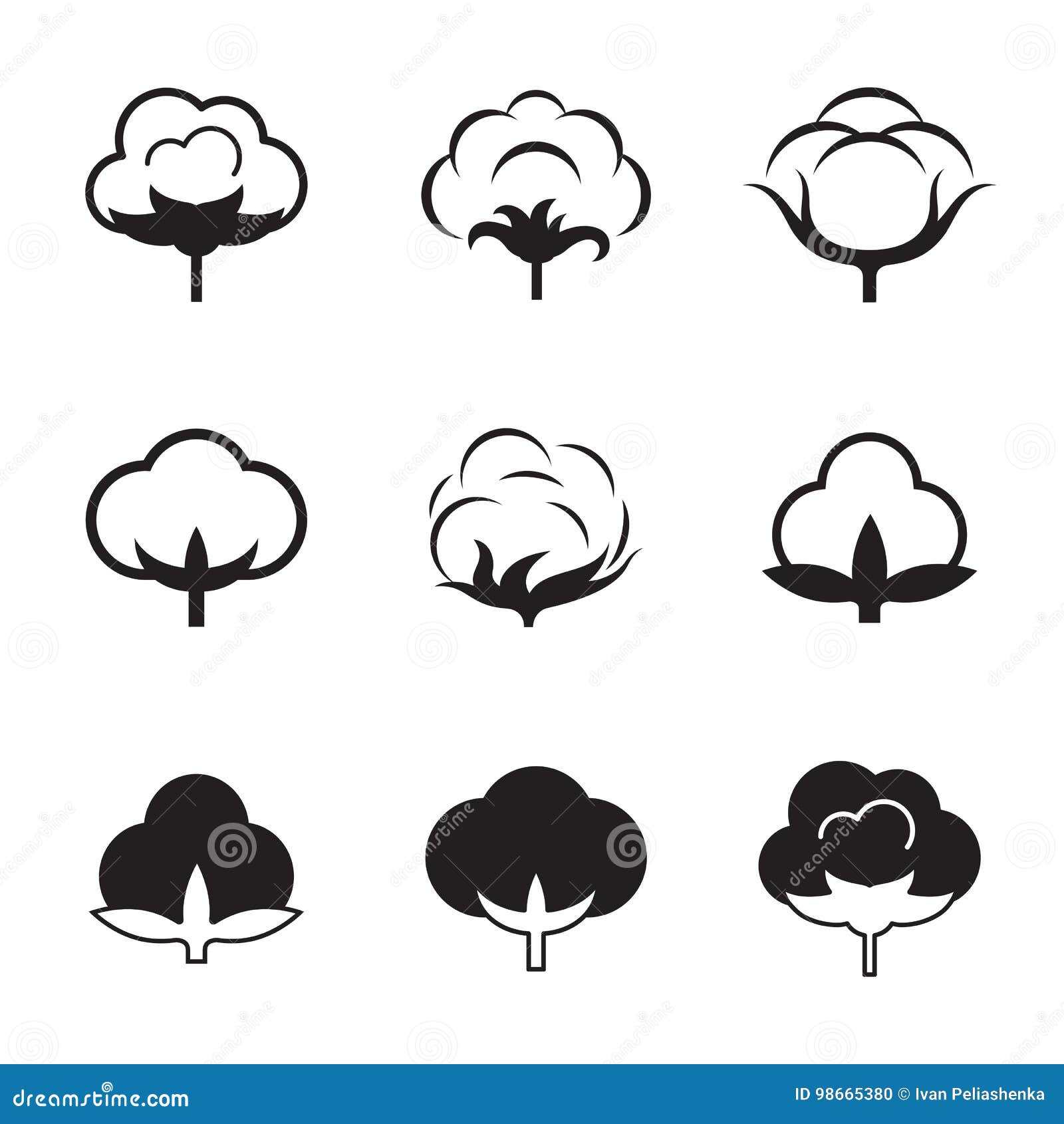 Cotton icon set stock illustration. Illustration of flower - 98665380