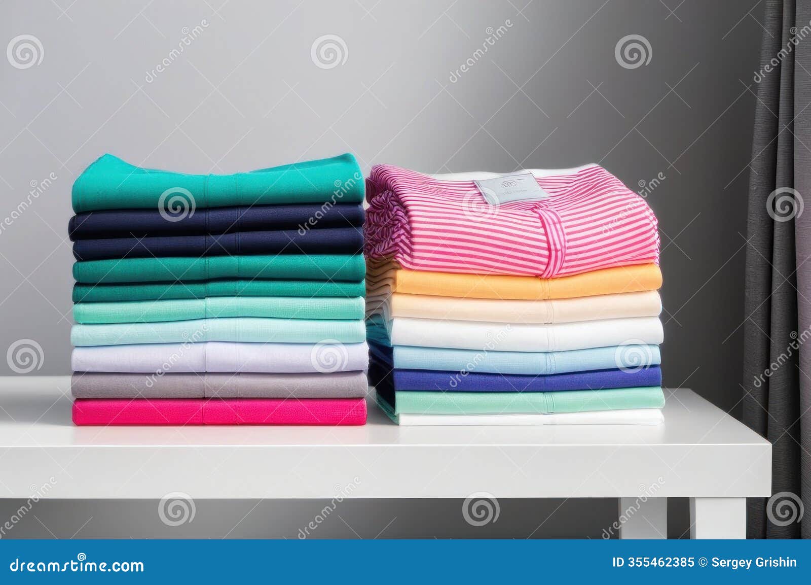 Cotton Stack of Colorful Folded Clothes on White Table Indoors Empty ...
