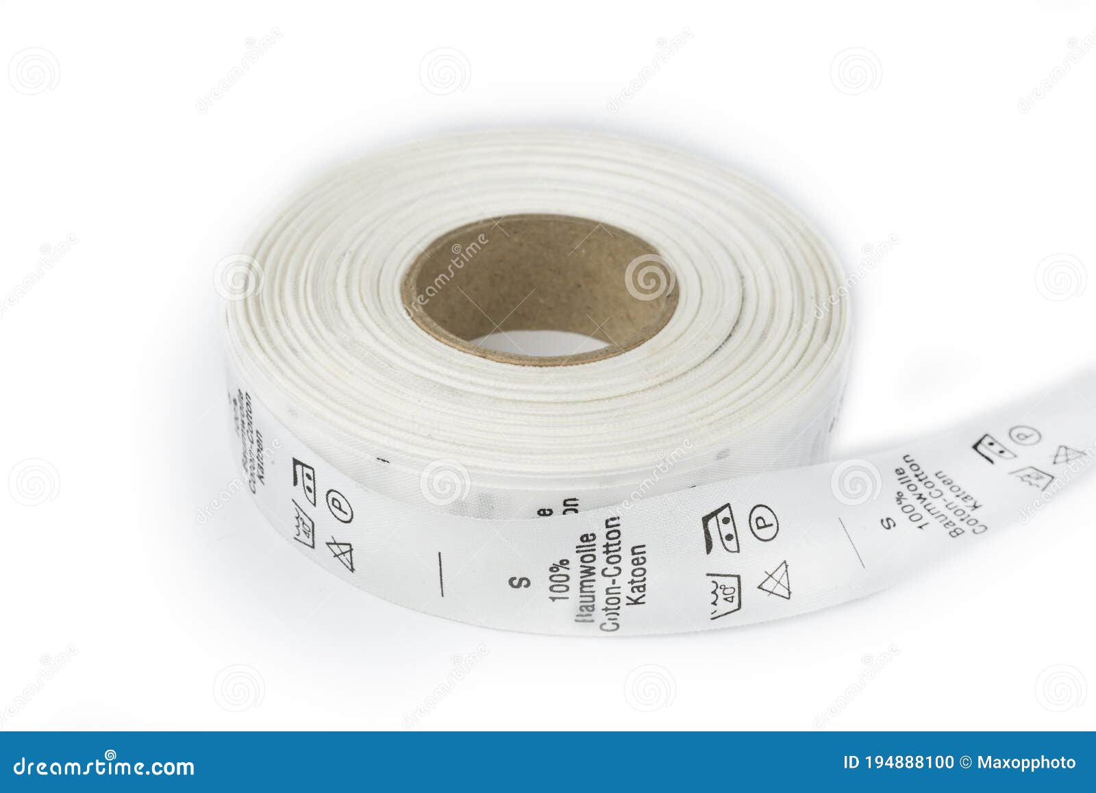 Cotton Wash Care Label in a Roll for Textile Production Stock Photo ...