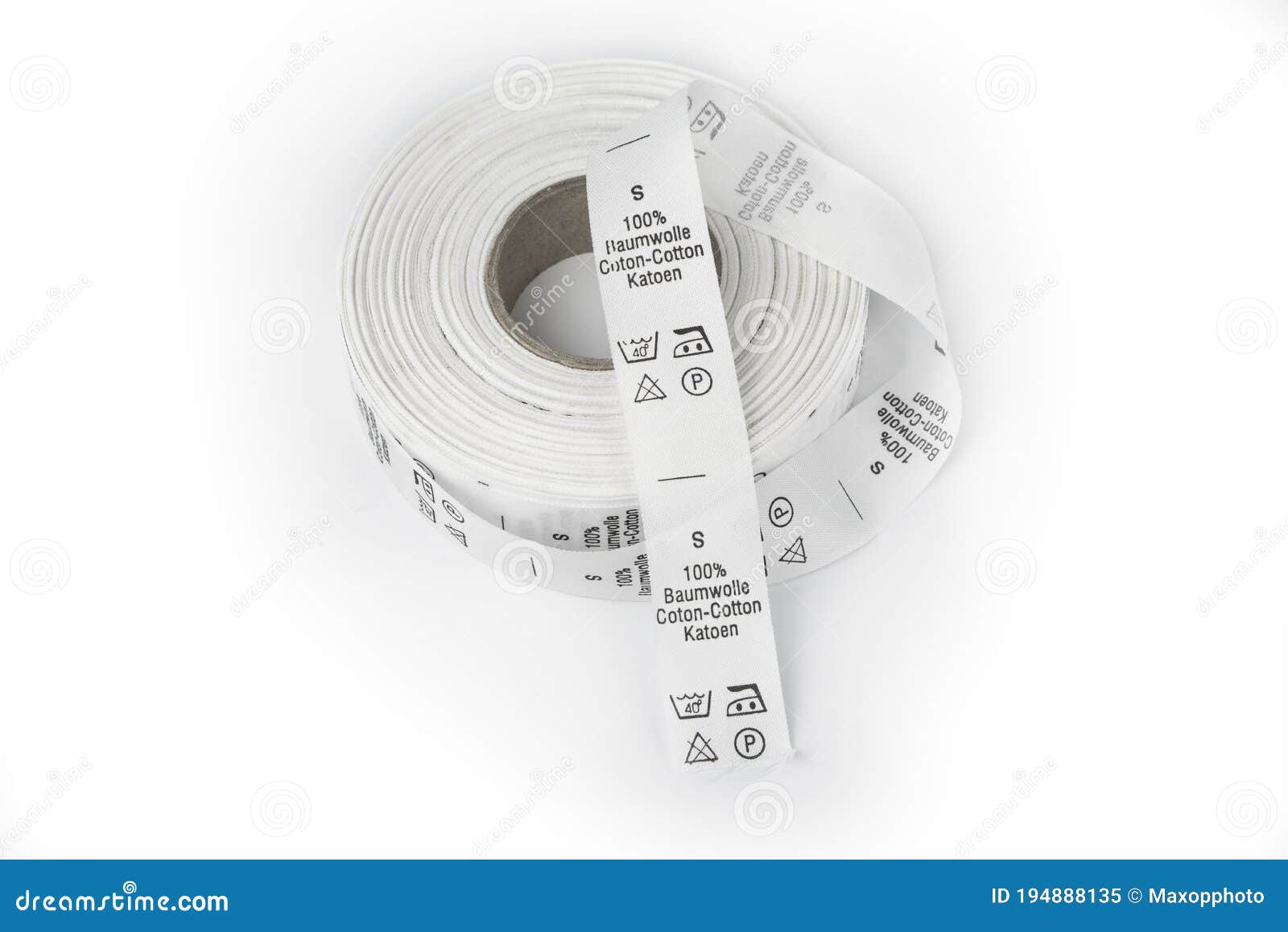 Cotton Wash Care Label in a Roll for Textile Production Stock Image ...