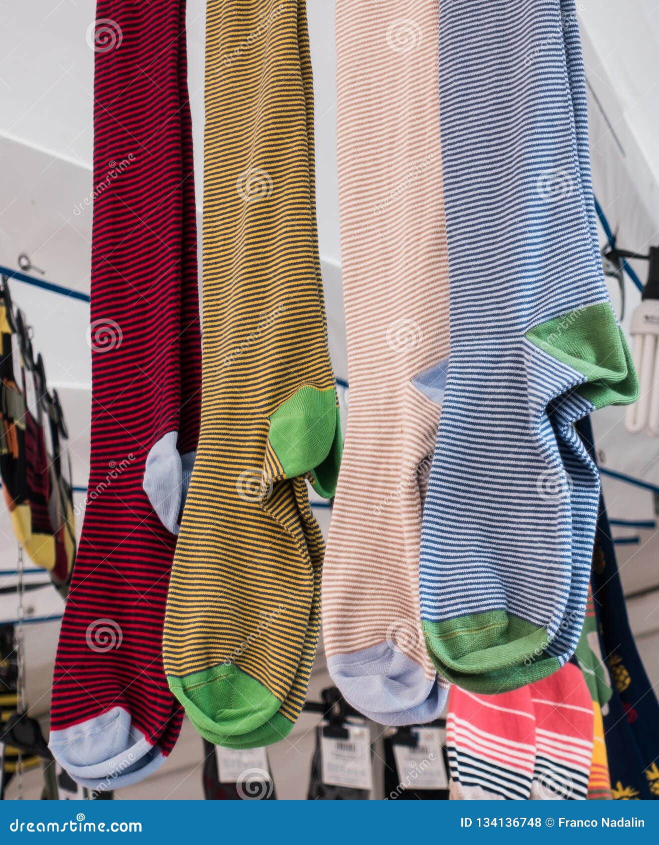 Cotton or Wool Socks Hanging on Display for Sale Stock Photo - Image of ...