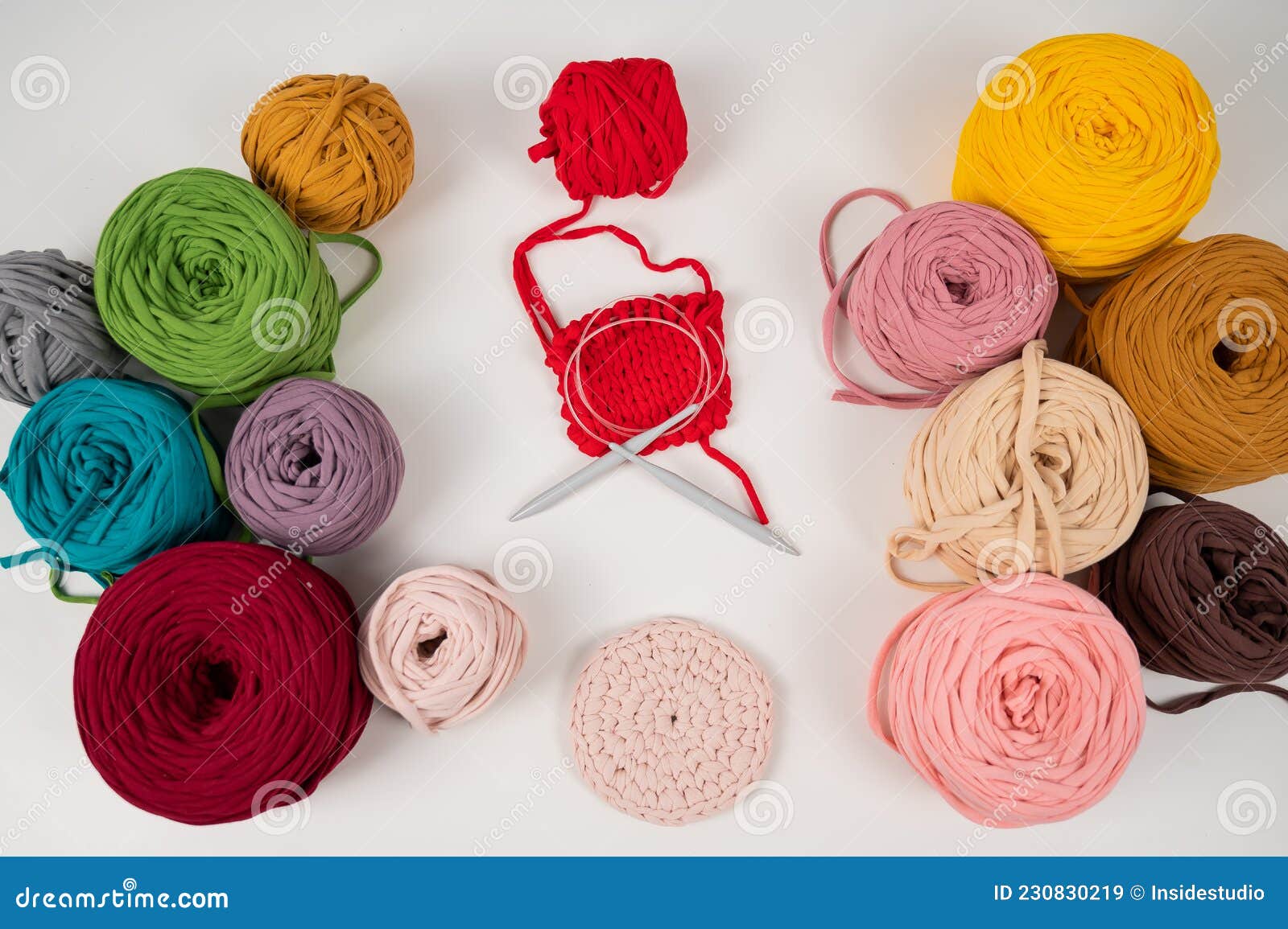 Cotton Yarn Knitting Pattern on White Table. Stock Image - Image of ...