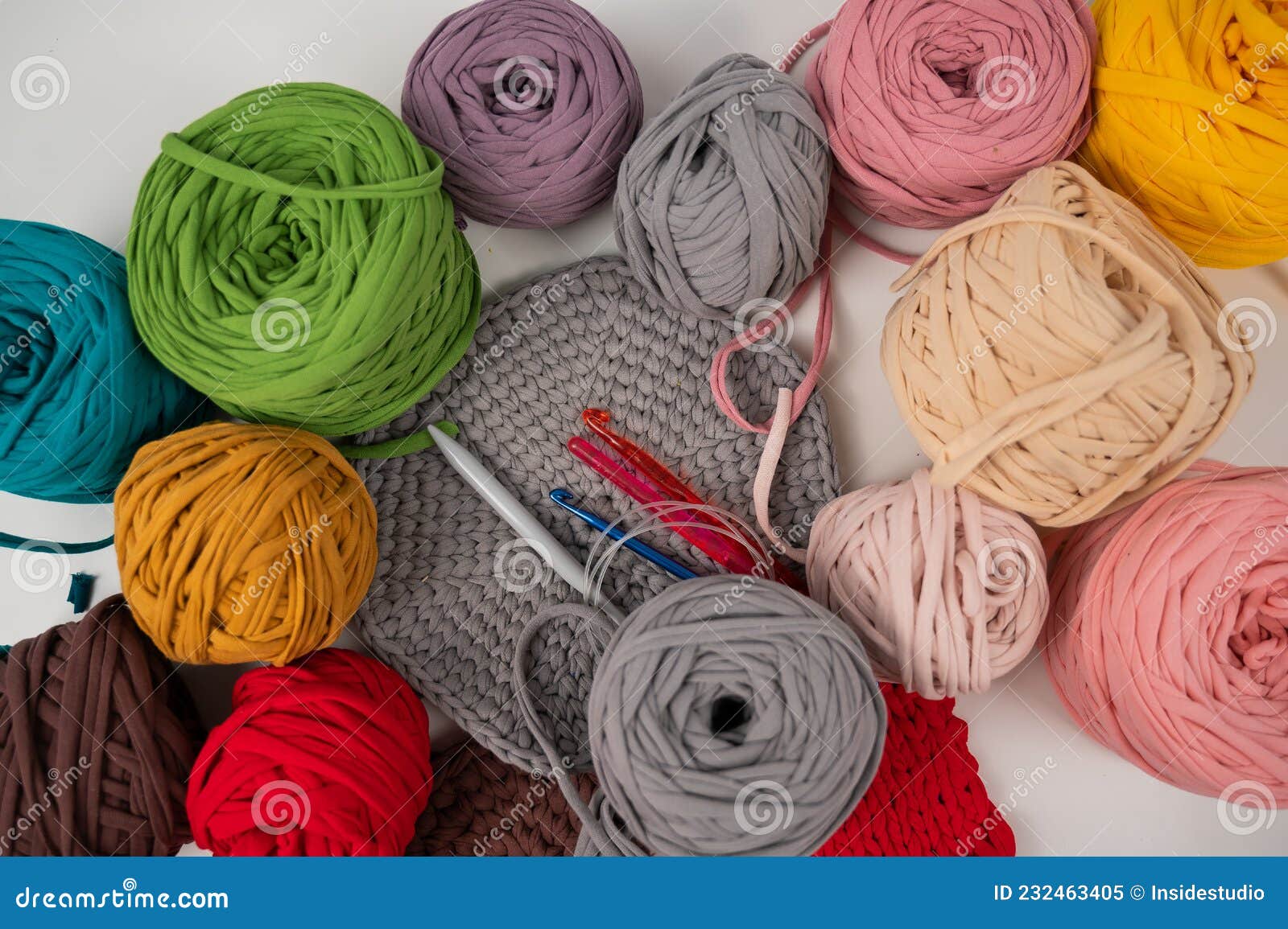 Cotton Yarn Knitting Pattern on White Table. Stock Image - Image of ...