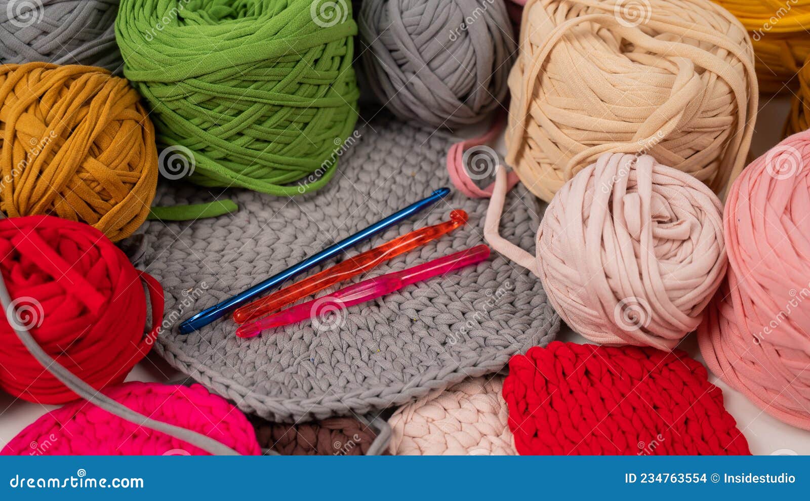 Cotton Yarn Knitting Pattern on White Table. Stock Photo - Image of ...