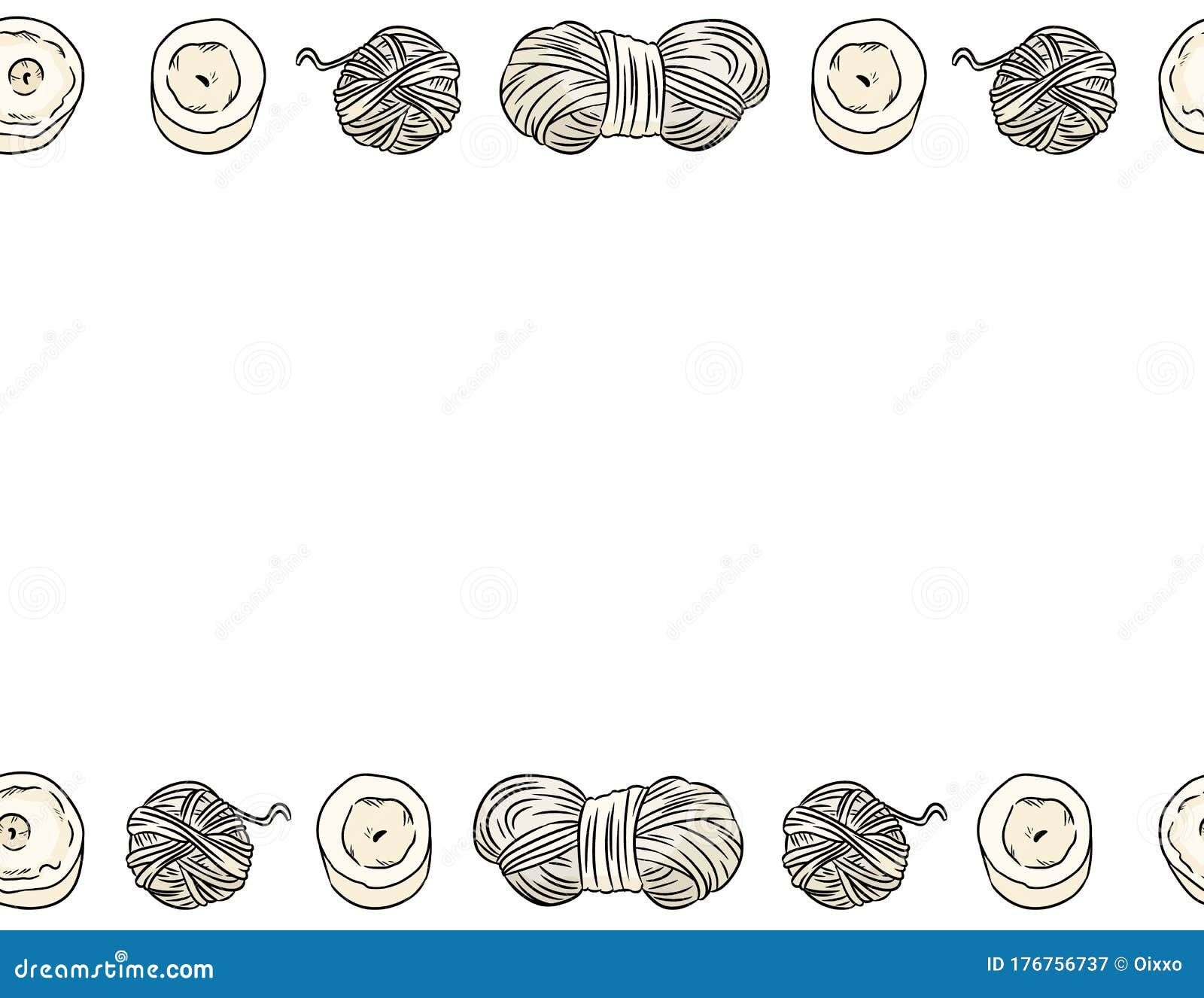 Cotton Yarn Threads Comic Style Doodles Seamless Border Pattern. Cozy ...