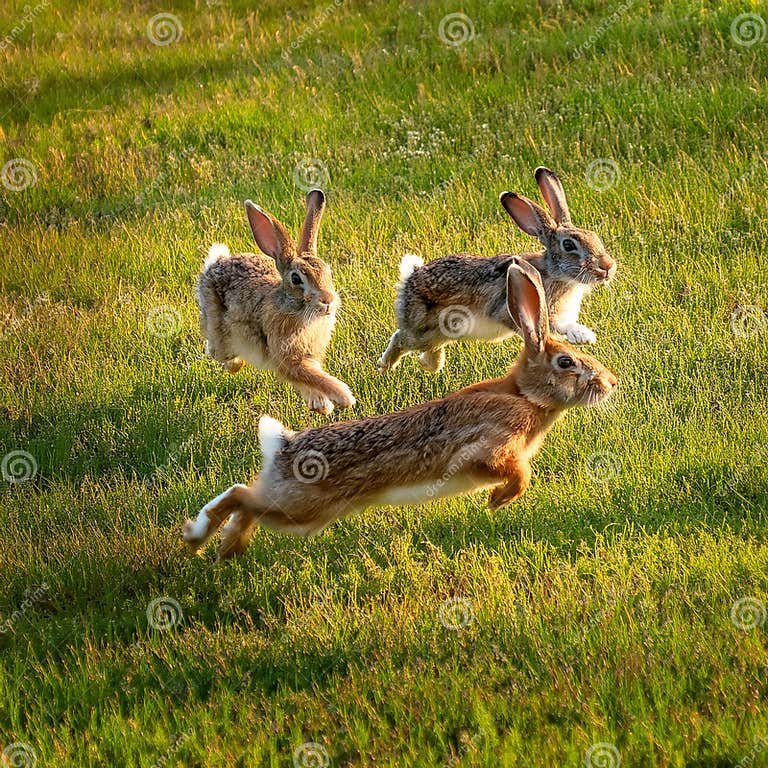 Cottontail Rabbit Running, AI Generated Stock Illustration ...