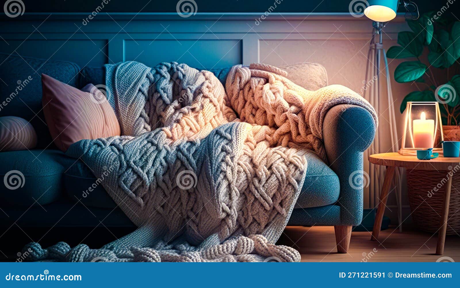 Couch with Blanket on it Next To Table. Generative AI Stock ...