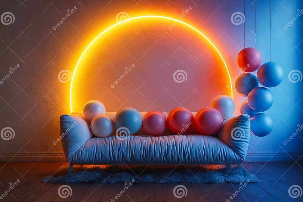 A Couch with a Bunch of Balloons on Top of it. Generative AI Stock ...