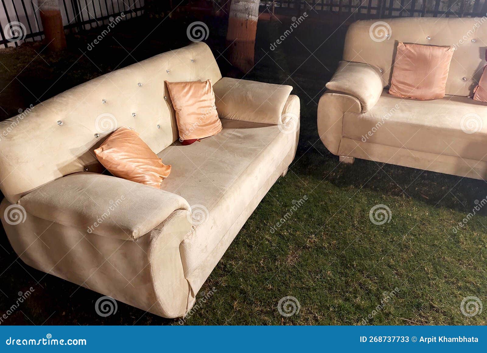Couch and Chair Arrangement in Open Space for Wedding Event at Night ...
