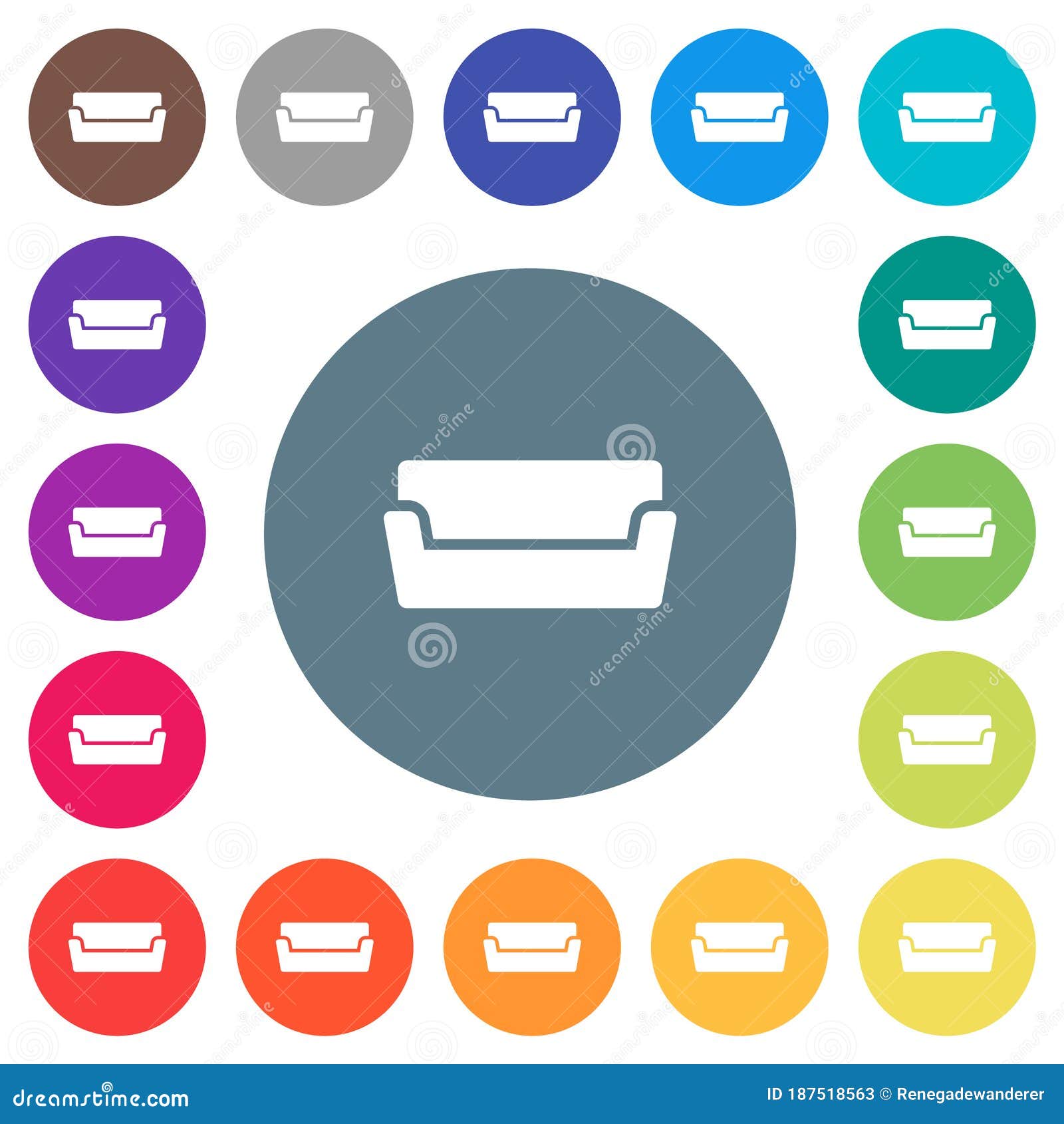 Couch Flat White Icons on Round Color Backgrounds Stock Illustration ...