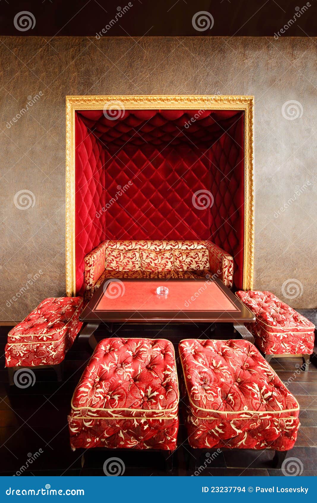 Couch in Niche, Table and Stools in Restaurant Stock Photo - Image of ...