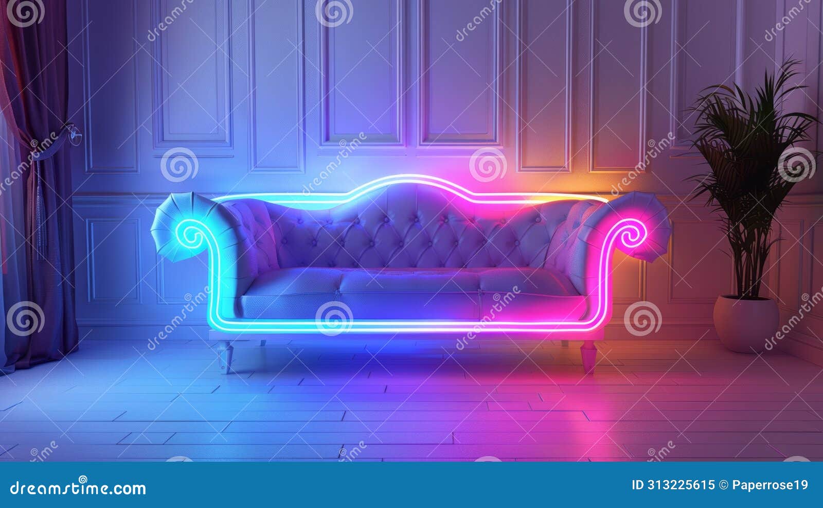 A Couch with Neon Lights on it. Stock Illustration - Illustration of ...
