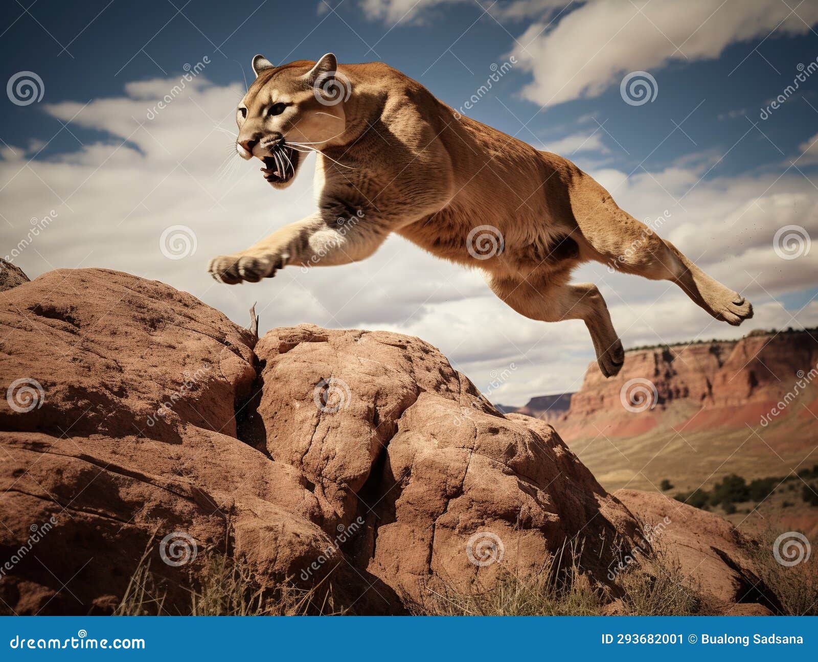 Jumping Cougar Mascot Vector Illustration | CartoonDealer.com #58406460