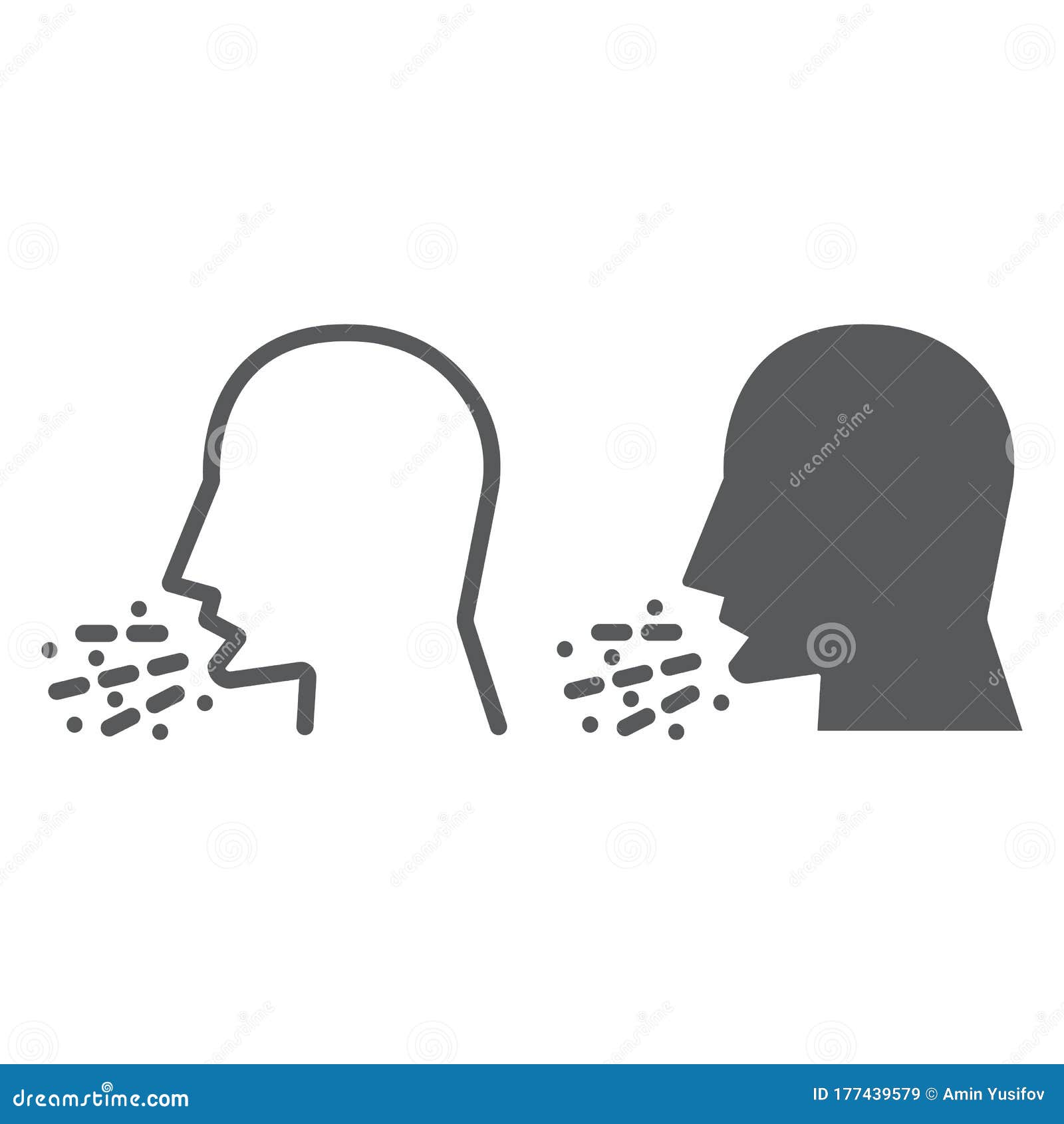 Cough Line and Glyph Icon, Coronavirus and Flu, Coughing Man Sign ...