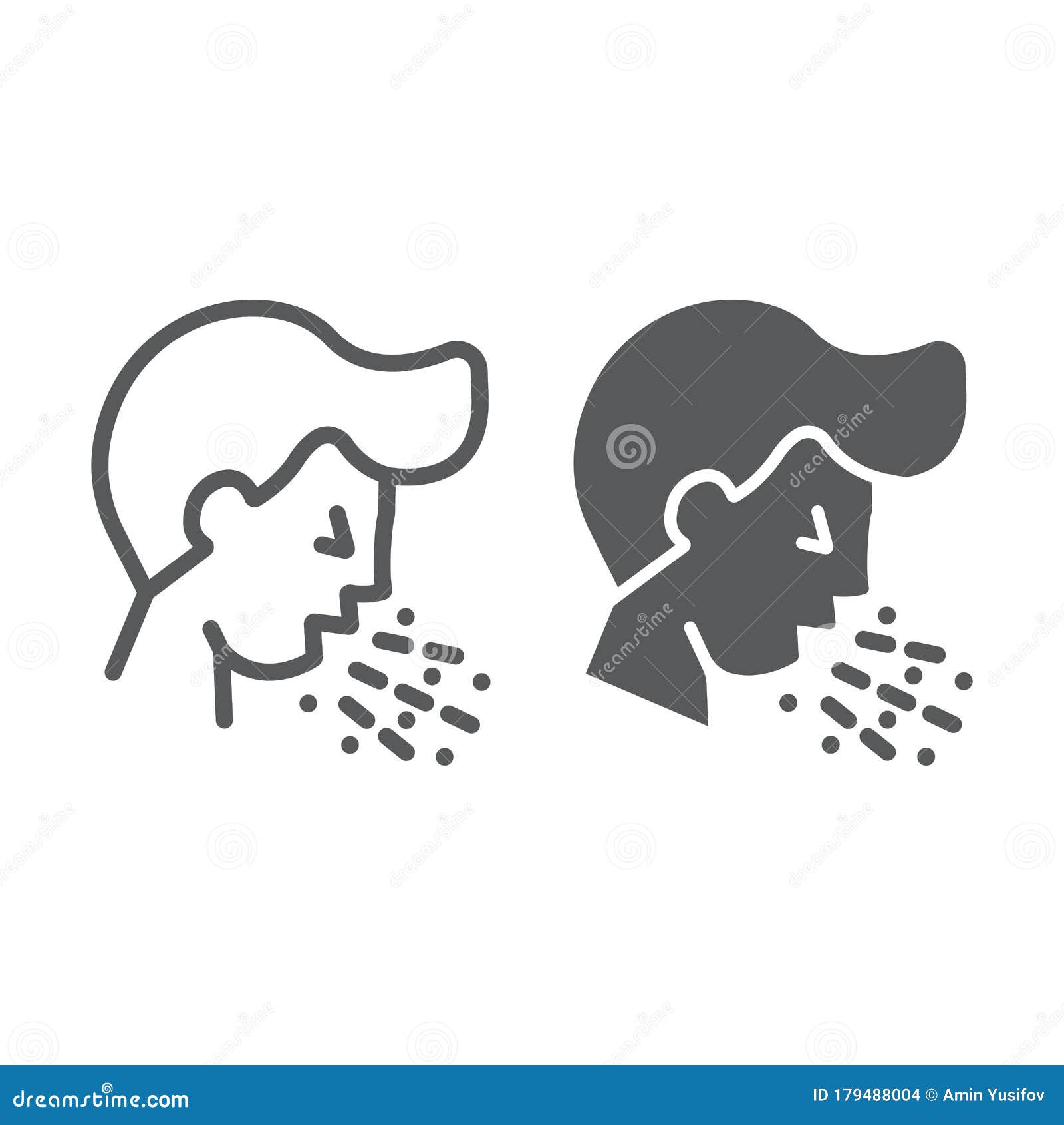 Cough Line And Silhouette Icon Set. Flu, Cold, Coronavirus Symptoms ...