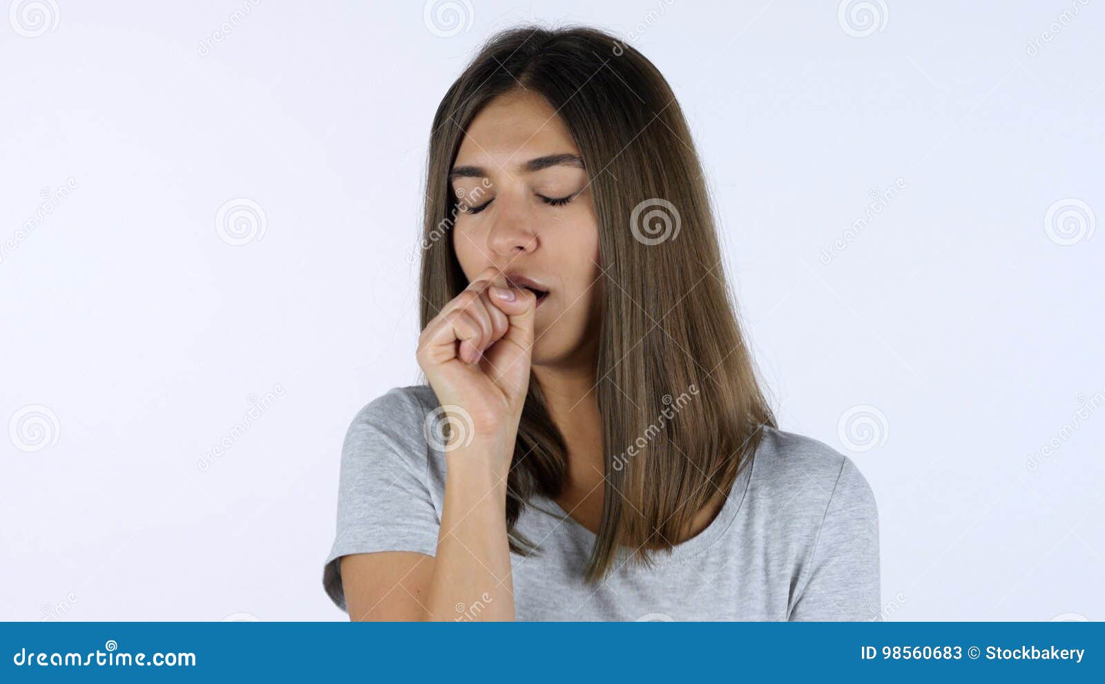 Coughing Sick Beautiful Girl, White Background in Studio Stock Image ...