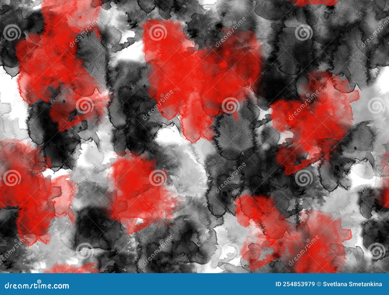 Abstract Watercolor Background, Seamless Pattern in Black and Red Stock ...