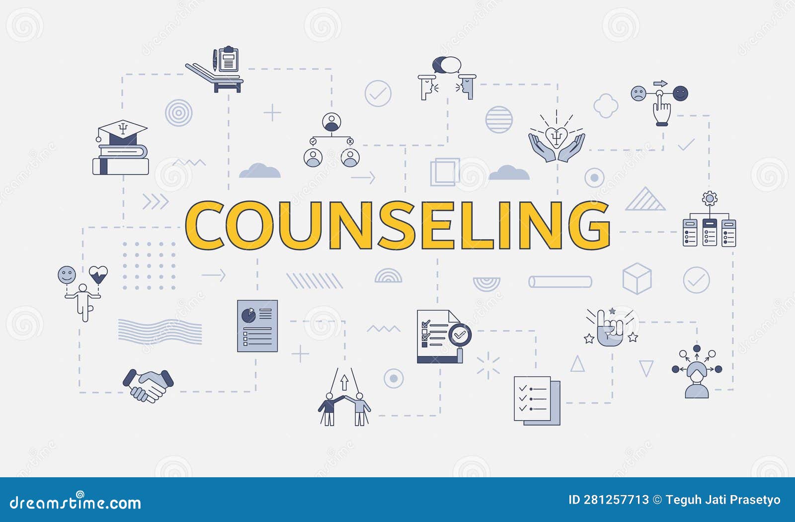 Counseling Concept with Icon Set with Big Word or Text on Center Stock ...