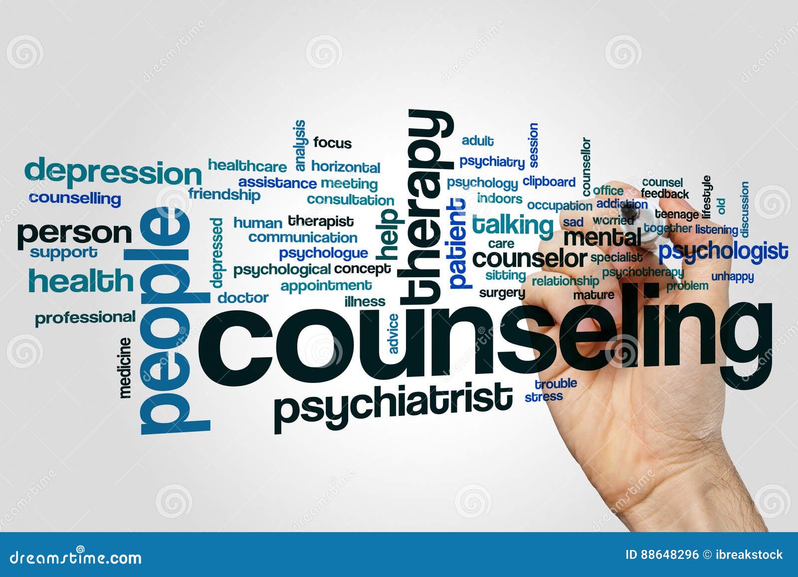 Counseling Word Cloud Concept on Grey Background Stock Illustration ...