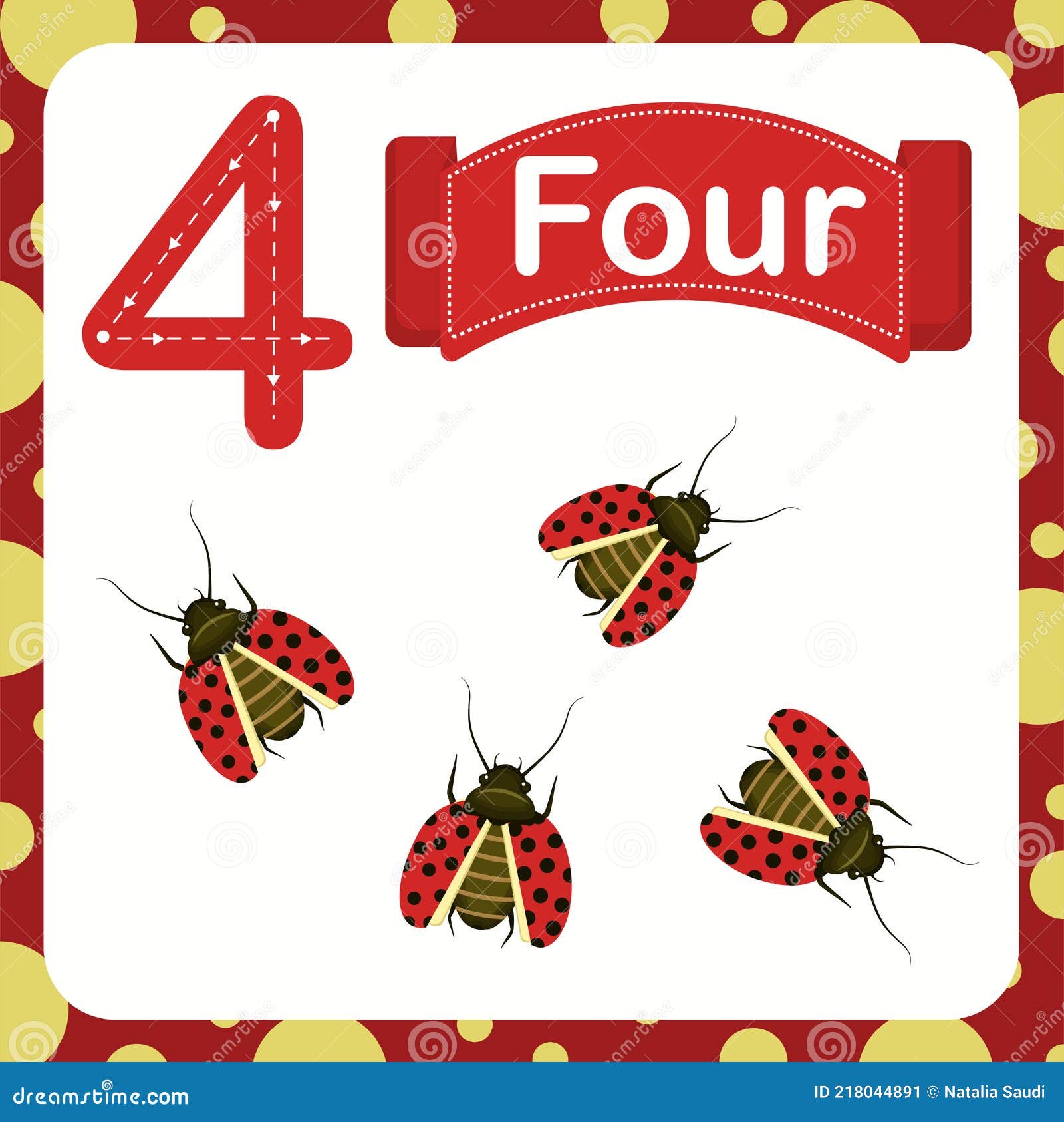 Vector Illustration of a Children`s Card with Number Four. Stock Vector ...