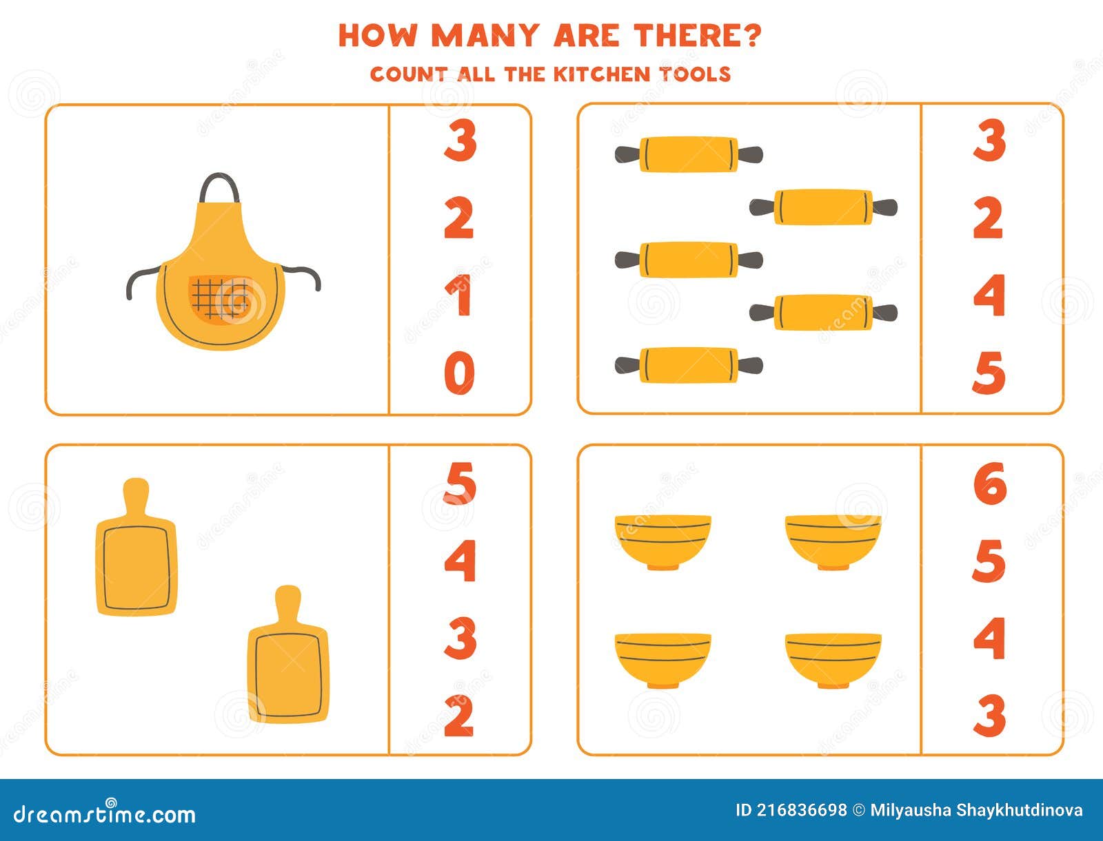 Counting Game with Kitchen Utensils. Math Worksheet Stock Vector ... Counting Game with Kitchen Utensils. Math Worksheet Stock Vector ...