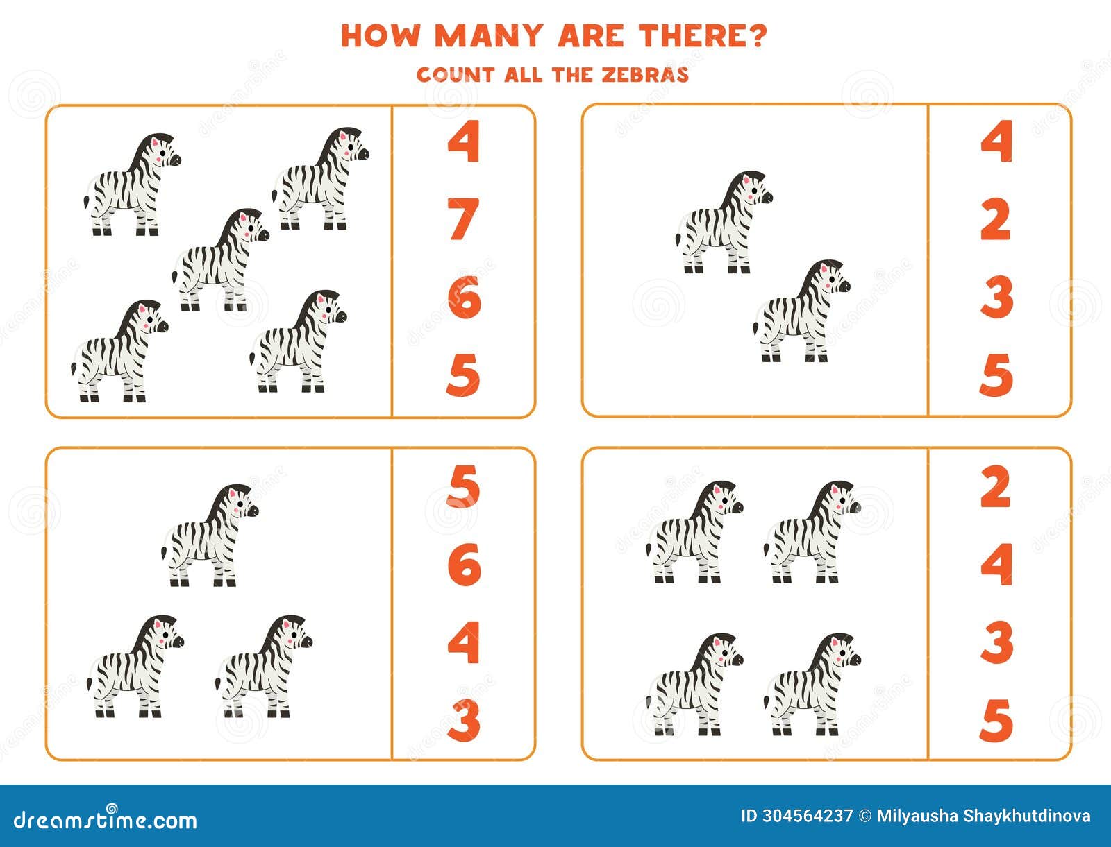 Count All Zebras and Circle the Correct Answers. Stock Illustration ...
