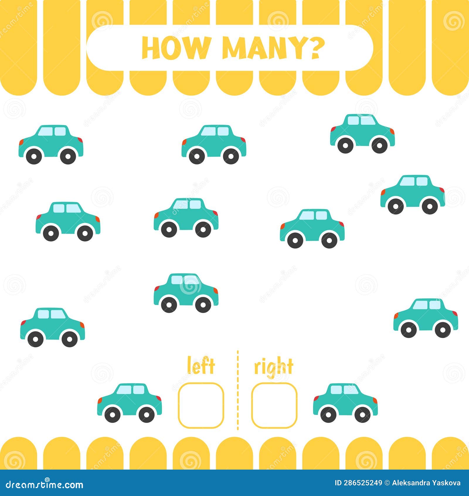 Count Cars. Educational Worksheet with Learning Left and Write Stock ...