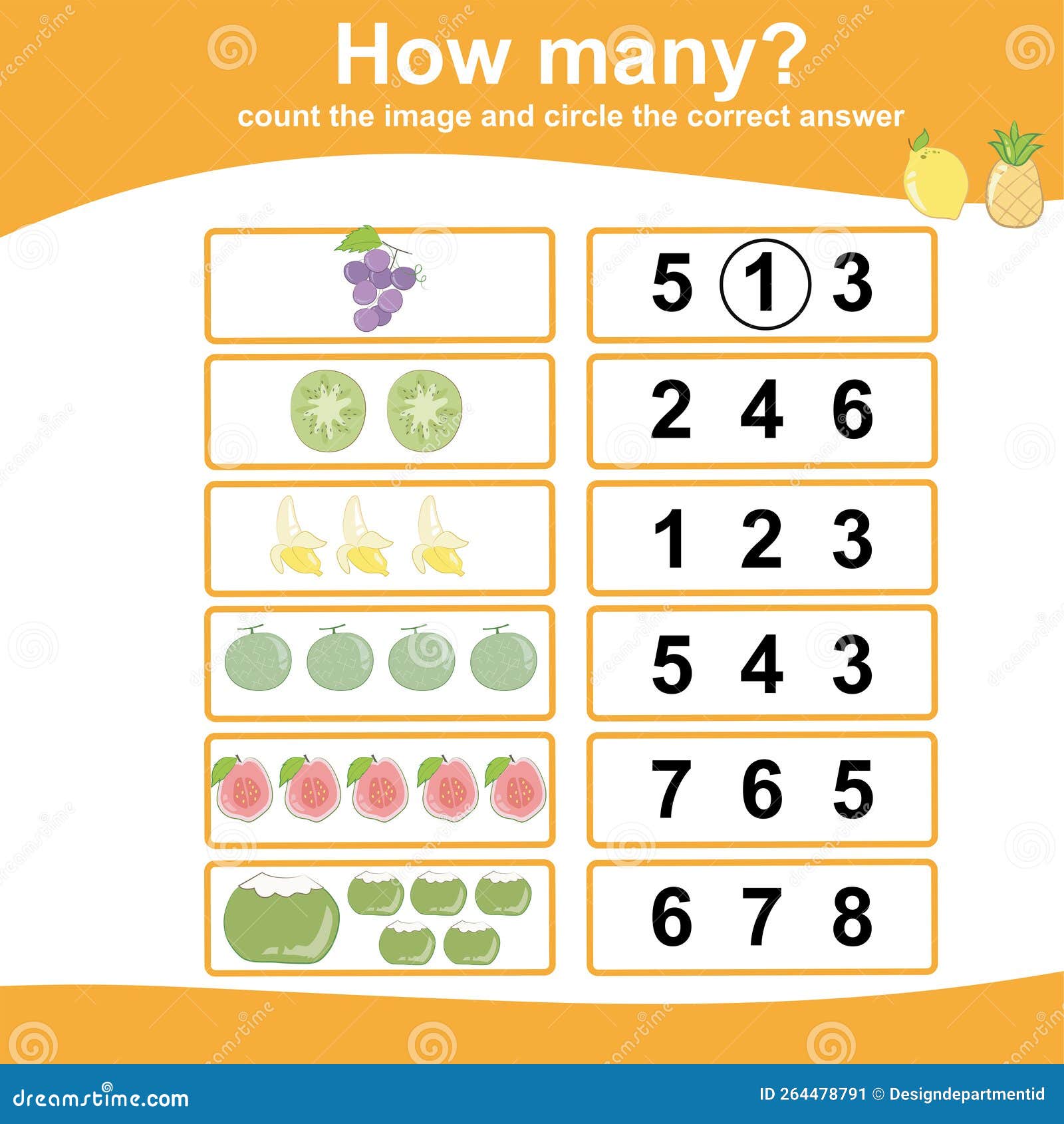 Count and Circle the Correct Number. Basic Math Worksheet for Kids with ...