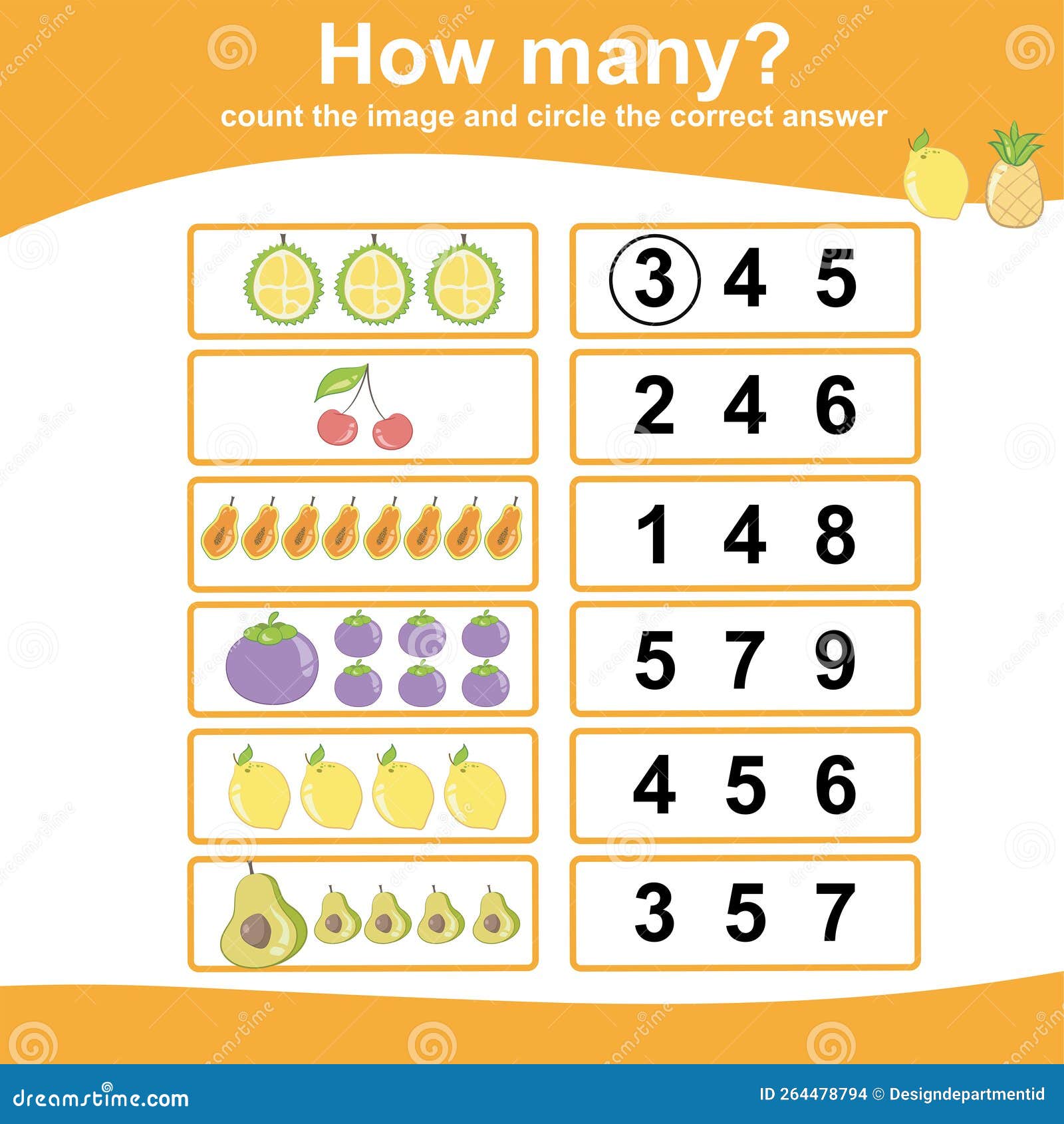 Count and Circle the Correct Number. Basic Math Worksheet for Kids with ...
